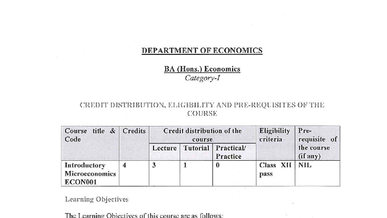 BA (Hons.) Economics ECON001 & ECON002 Course Overview and Syllabus ...