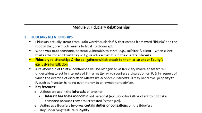 Module 3: Fiduciary Relationships - Key Concepts and Obligations - Studocu