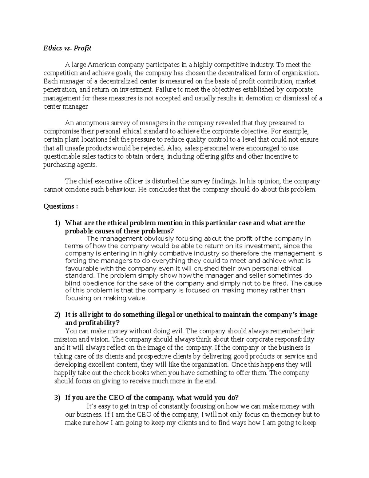 Case Study Analysis 2 - Lecture Notes on Business Ethics - Studocu