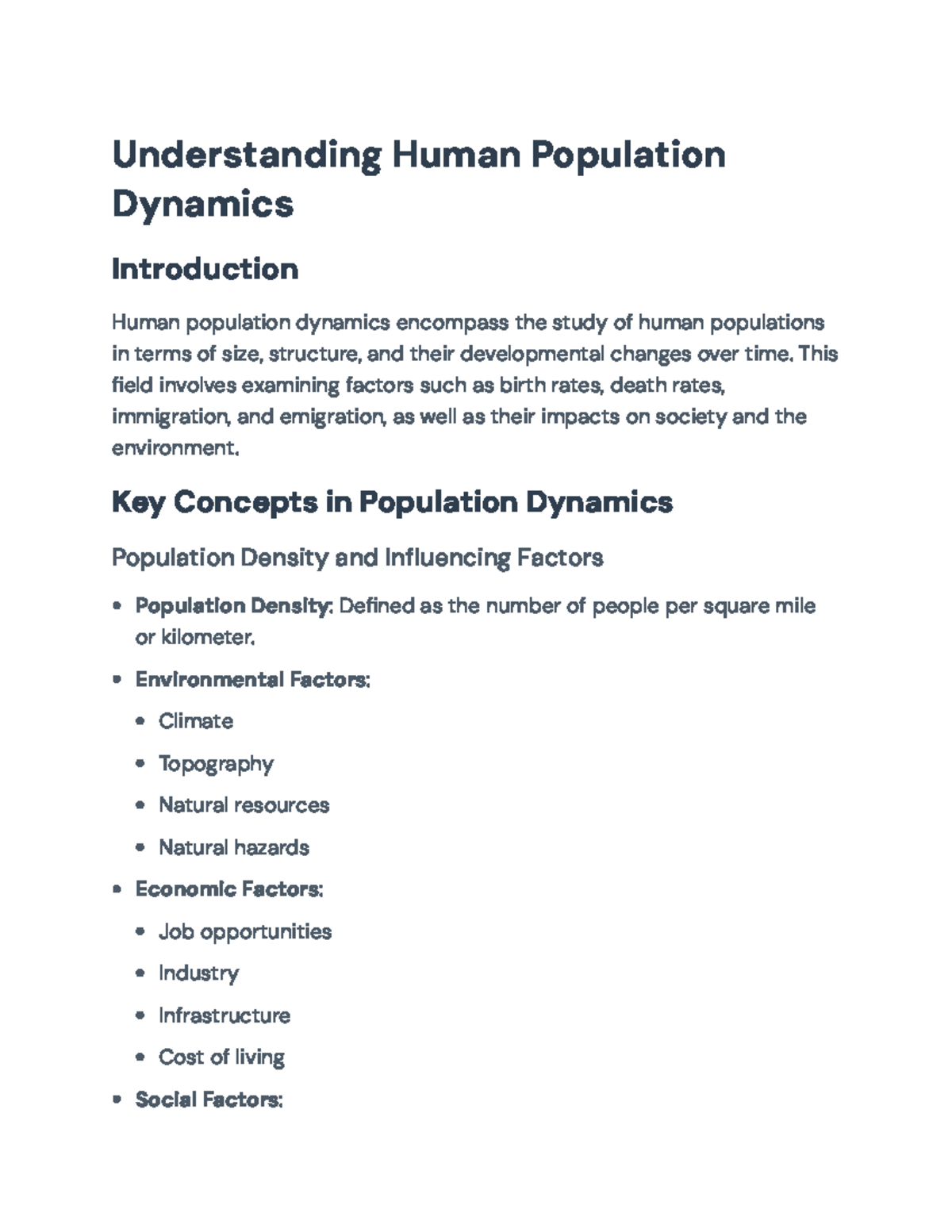 Human Population Dynamics: Growth Influences and Management Strategies ...