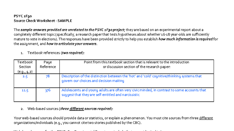 PSYC 1F90 Source Check Worksheet Sample: Voting Age Research - Studocu