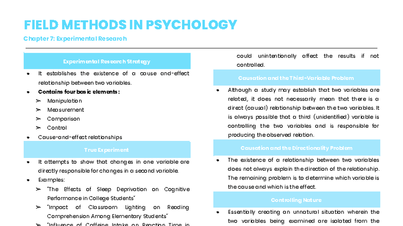 FILD311 Chapter 7: Experimental Research Methods in Psychology - Studocu