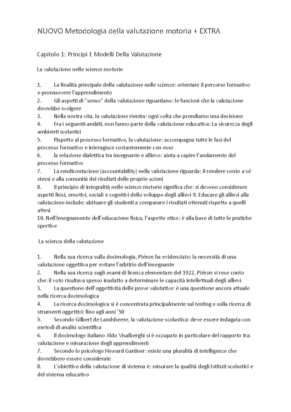 NUOVO Metodologia della Valutazione Motoria - Capitolo 1 e 2 - Studocu