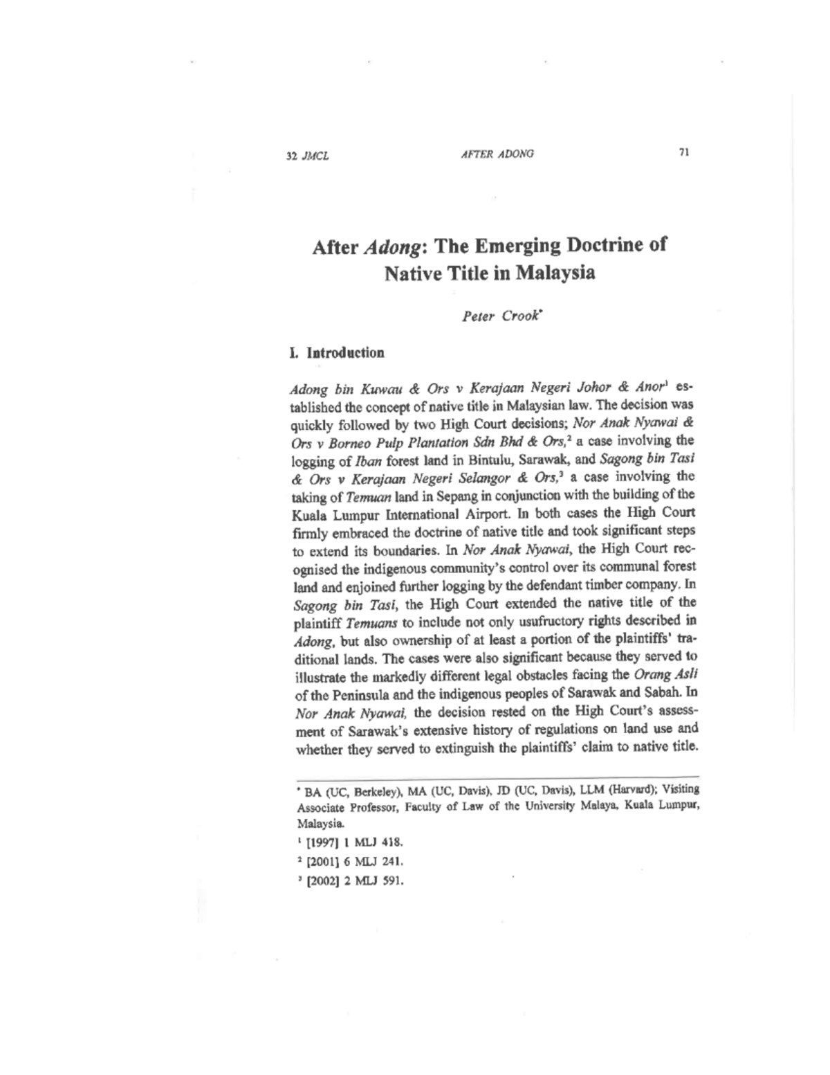 9. After Adong: Analysis of Native Customary Rights Issues - Studocu