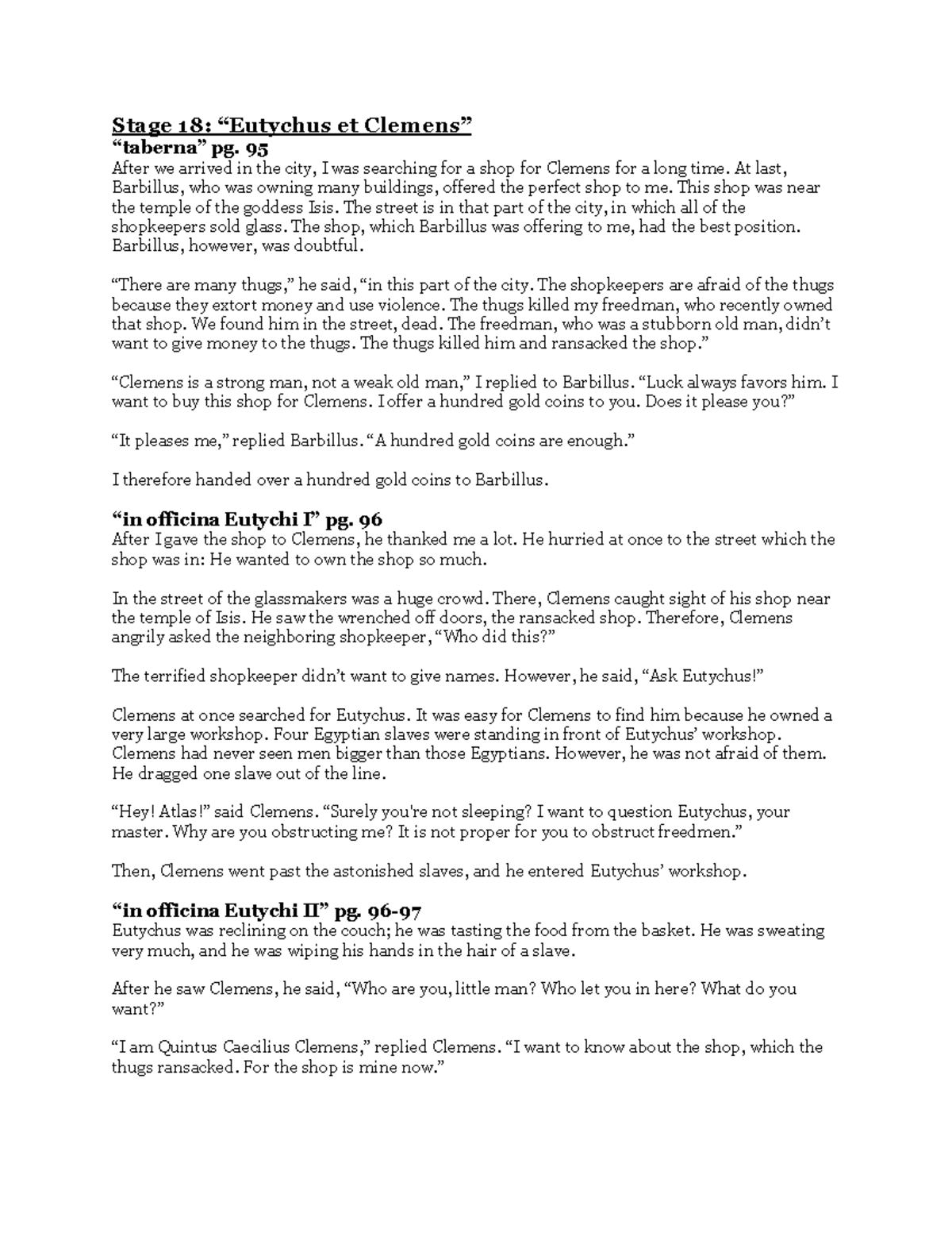 Cambridge Latin Course Stage 18: Eutychus and Clemens Translations ...