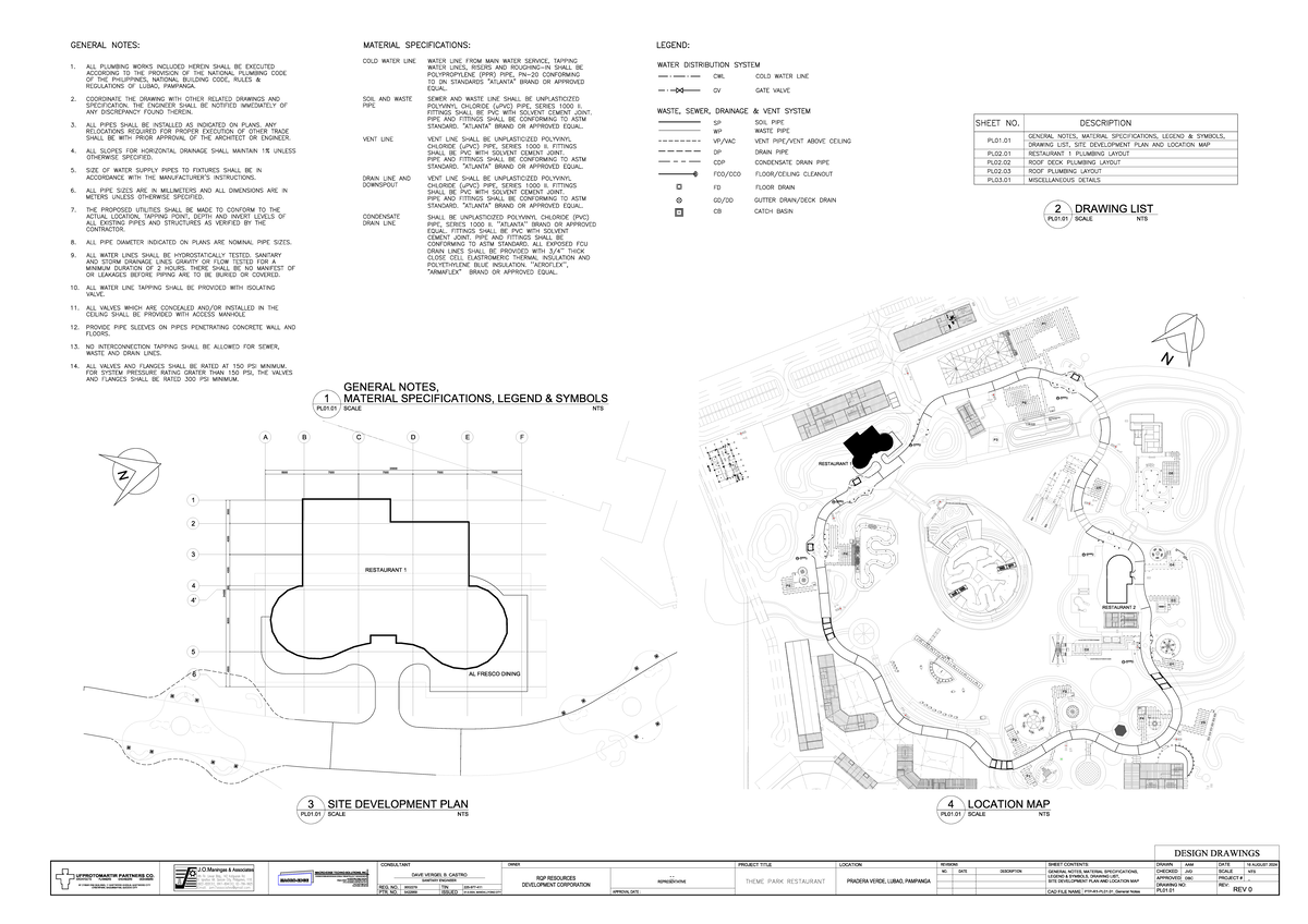 PTP-R1-PL01.01 General Notes on Plumbing Specifications and Legenda ...