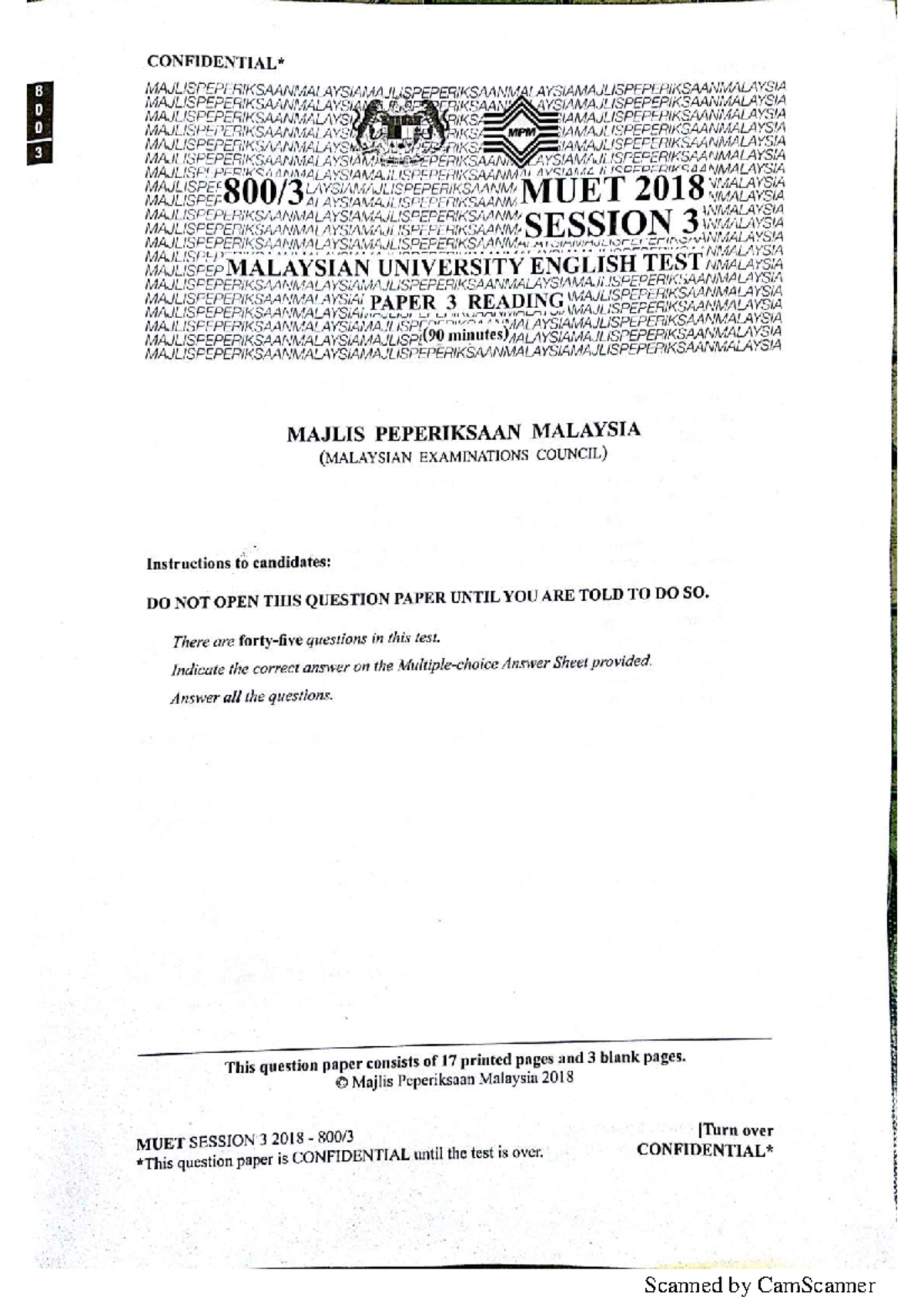 S3 - Soalan Sebenar - MUET 2018 Reading Paper - Studocu