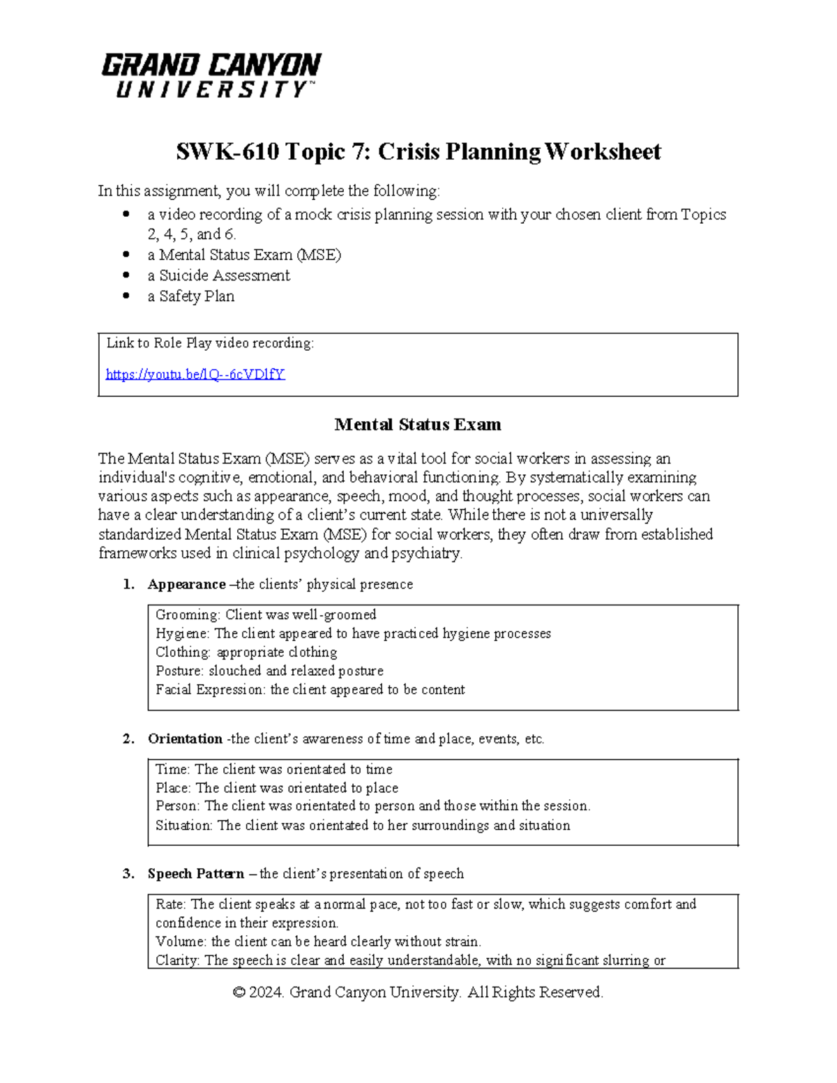 SWK 610 RS T7: Crisis Planning Worksheet and MSE Guide - Studocu