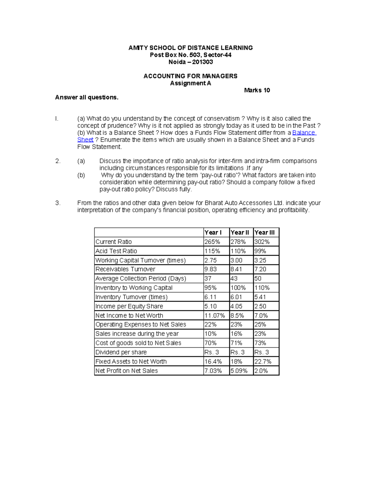 ACCOUNTING FOR MANAGERS (AMITY) Assignment A - Key Concepts & Analysis ...