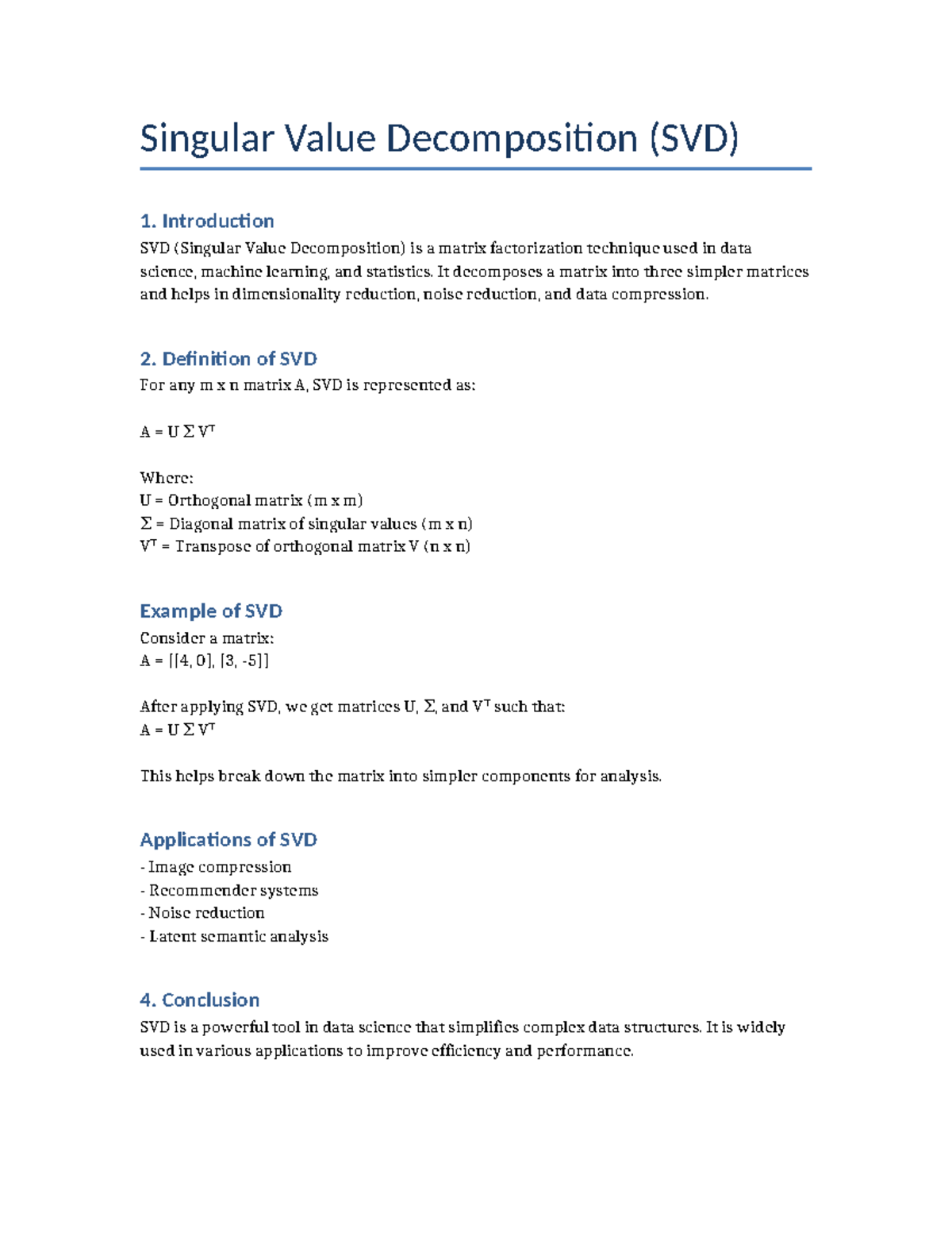 SVD Techniques and Applications in Data Science - Assignment - Studocu