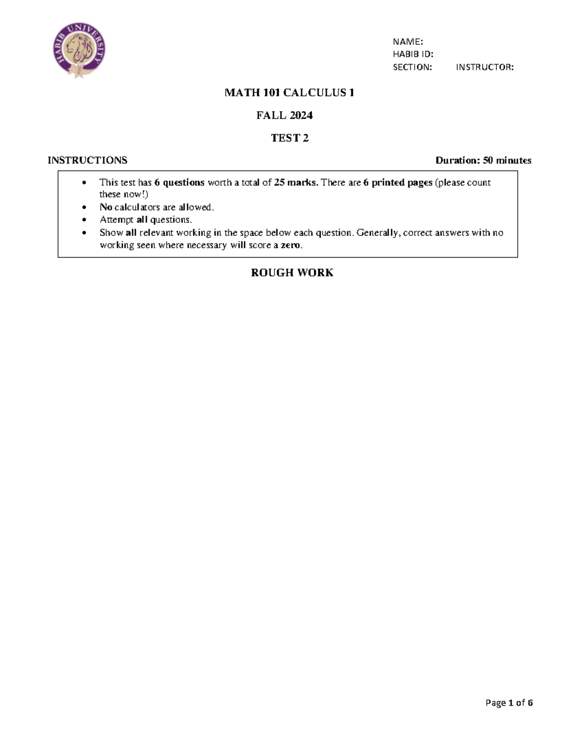 MATH 101 Calculus 1 Fall 2024 Test 2 Practice Questions - Studocu