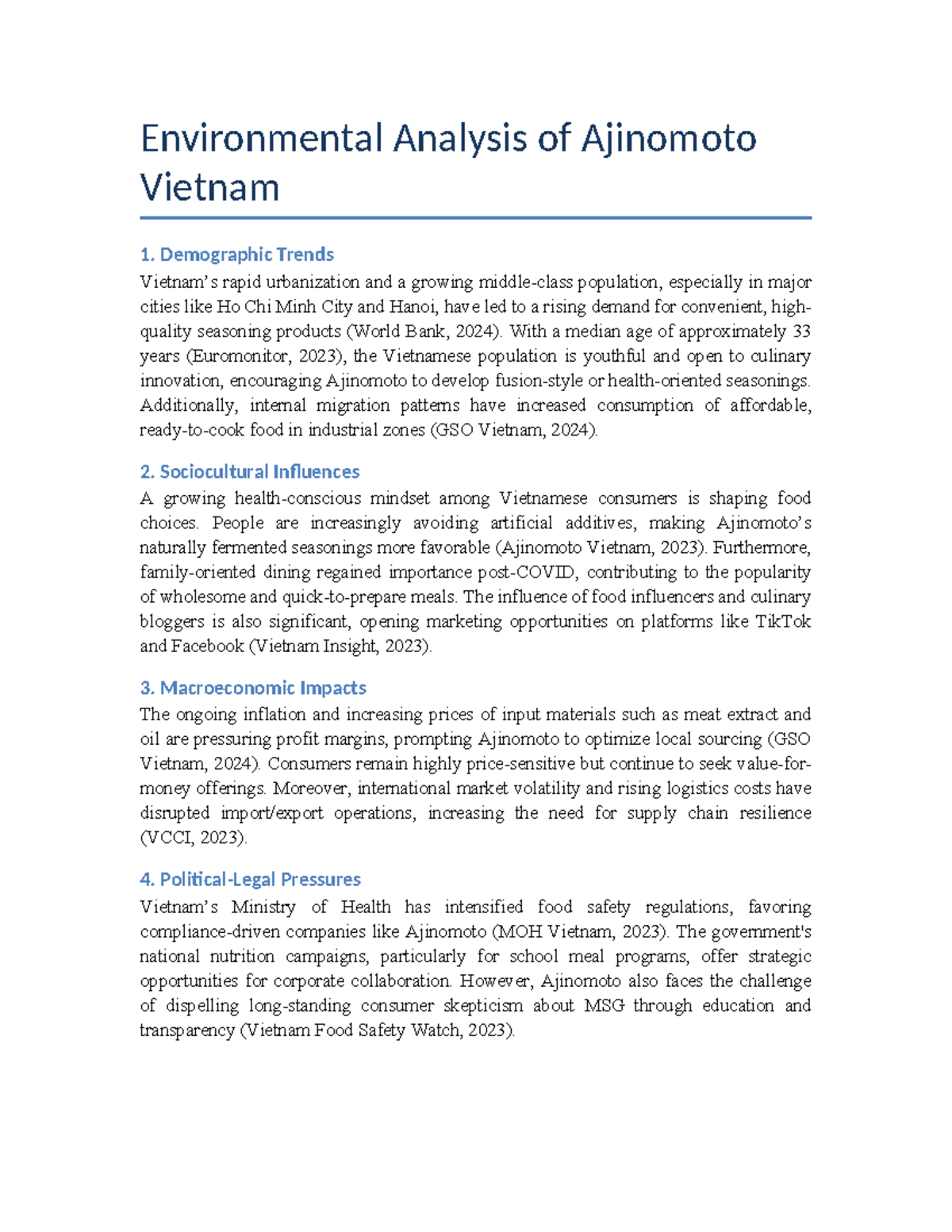 Environmental Analysis Report: Ajinomoto Vietnam (Course Code: ENV 101 ...