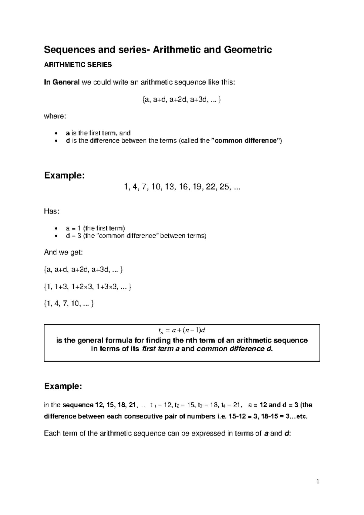 Arithmetic and Geometric Series Explained (MATH 101) - Studocu