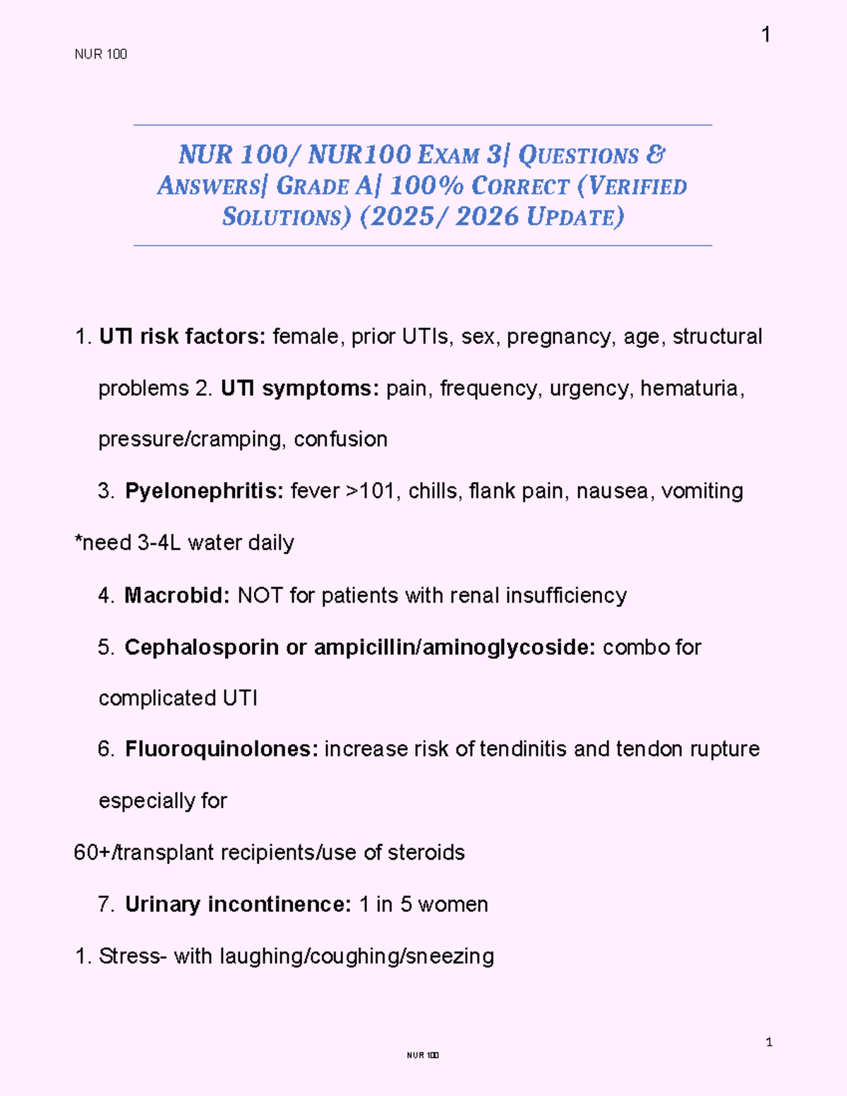 NUR 100 Final Exam Study Guide: Key Concepts & Q&A - Studocu