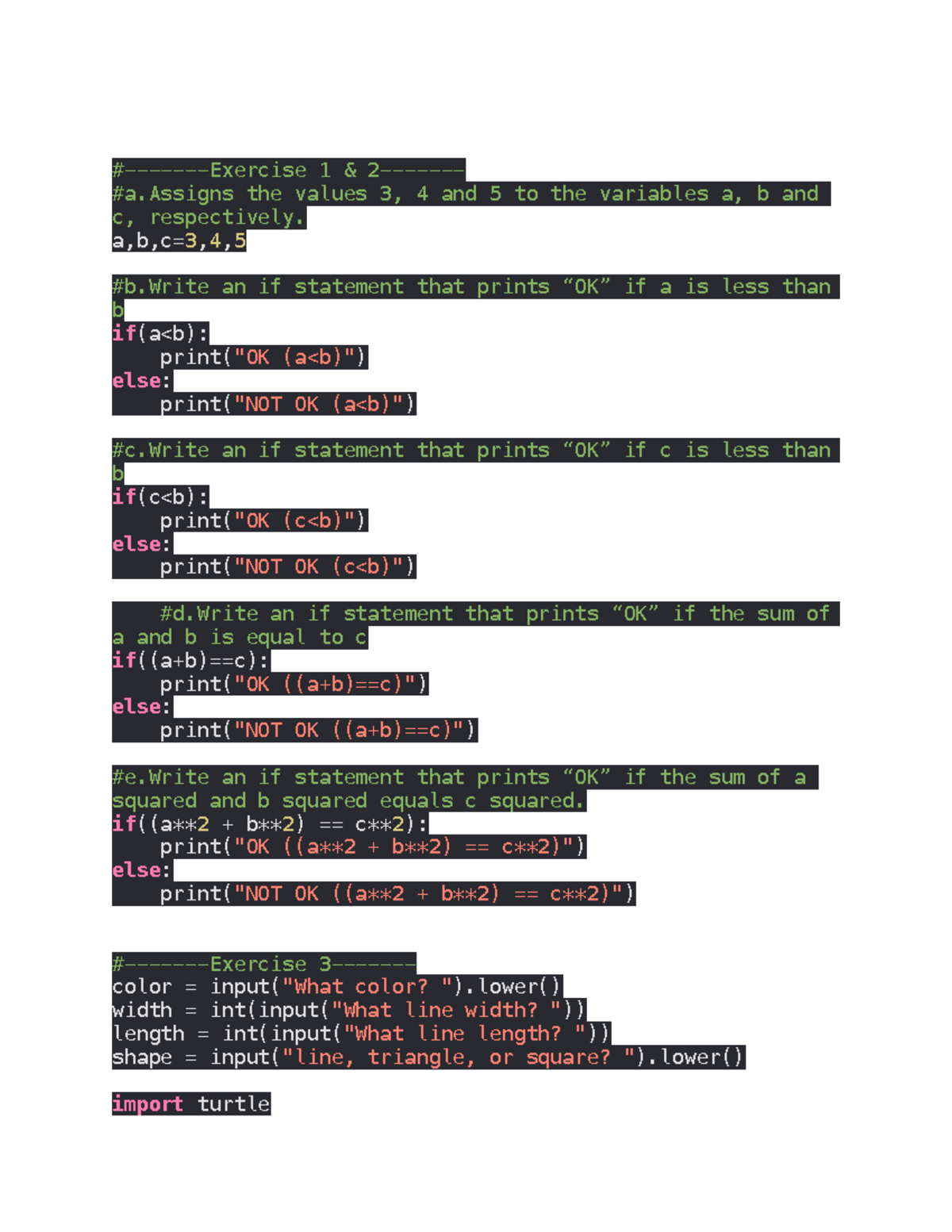 Hw04 - Python Homework 4: Exercises and Turtle Graphics - Studocu