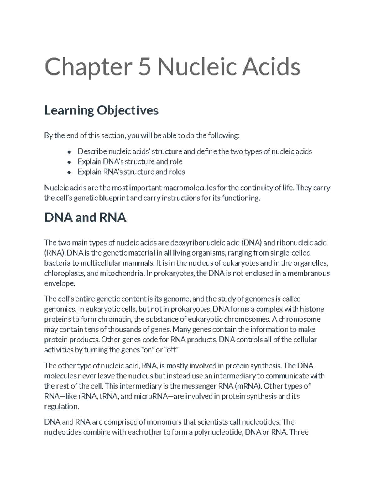Untitled document - Chapter 5 reading materials: Nucelic Acids ...