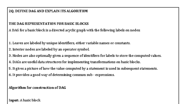 Q2. Define DAG and Its Applications with Example in CS101 - Studocu