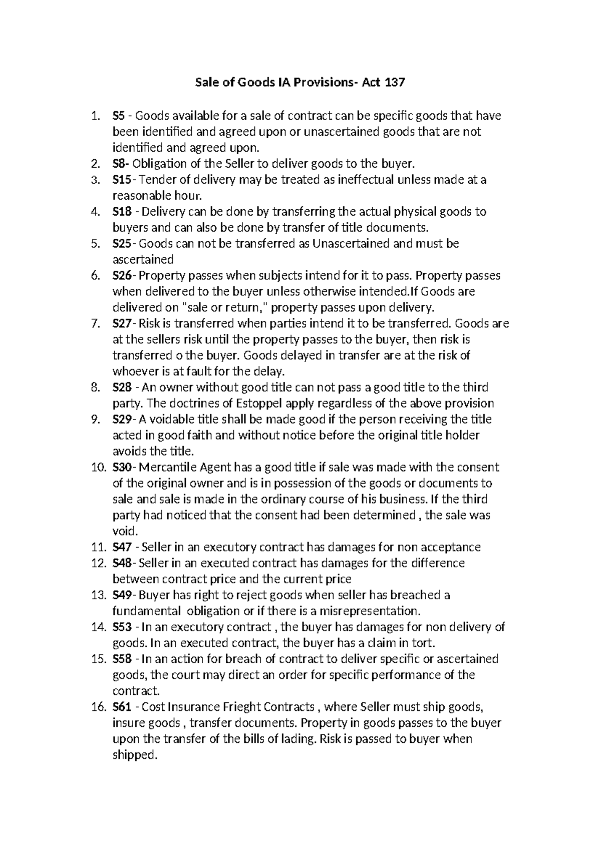 Sale of Goods Act 137: Key Provisions and Case Law Analysis - Studocu