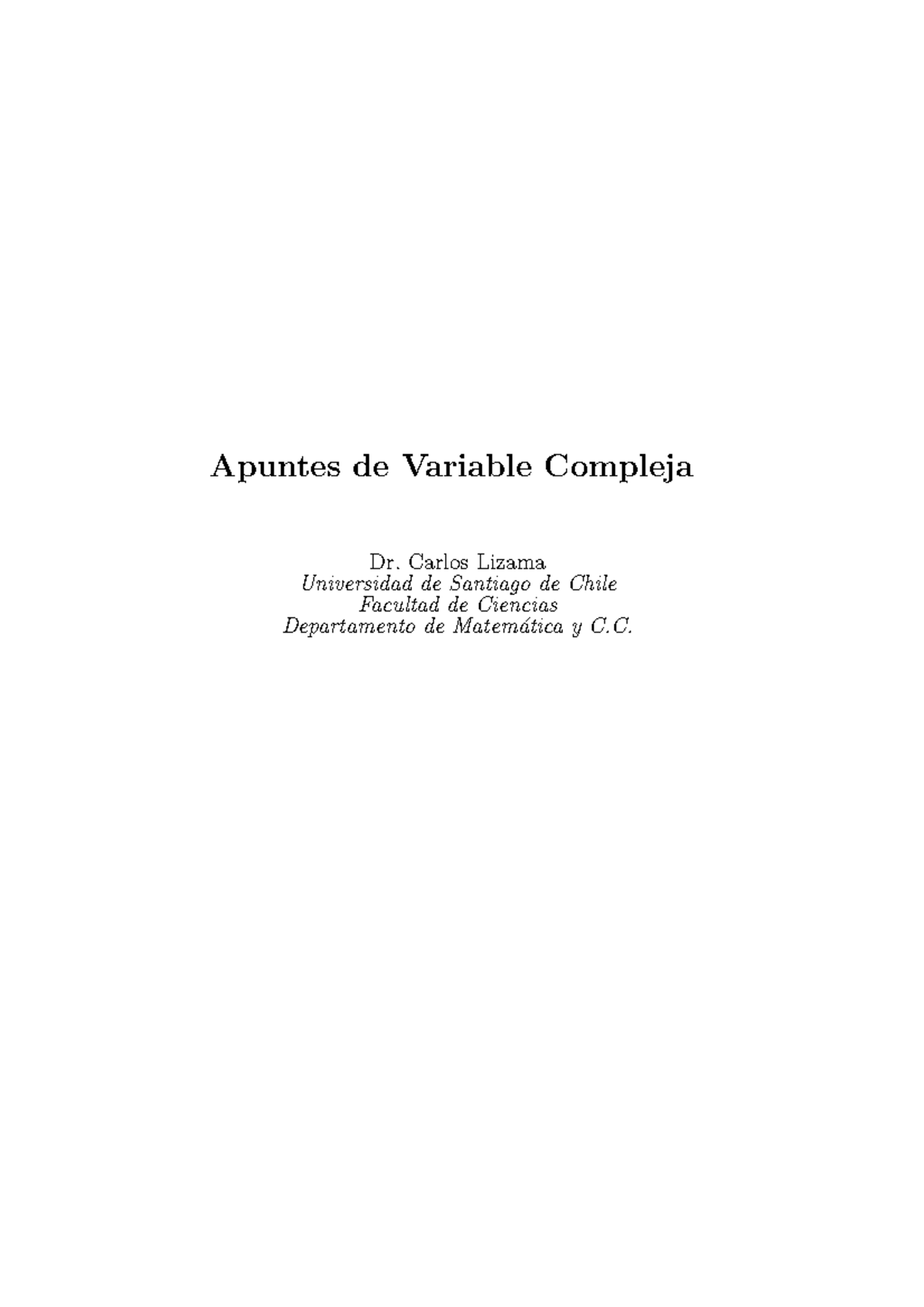 Libro de Variable Compleja - Apuntes de Variable Compleja Dr. Carlos ...