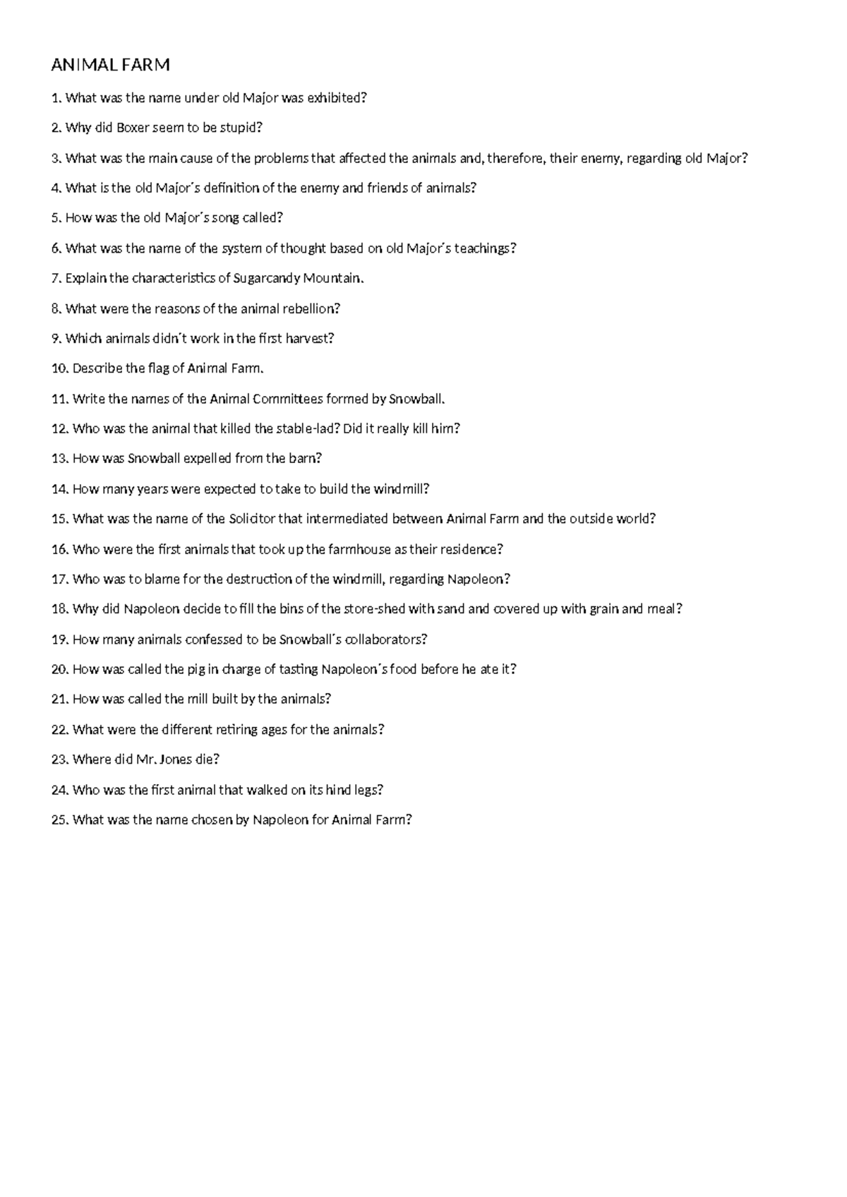 Animal FARM – Study Guide & Key Questions - Studocu