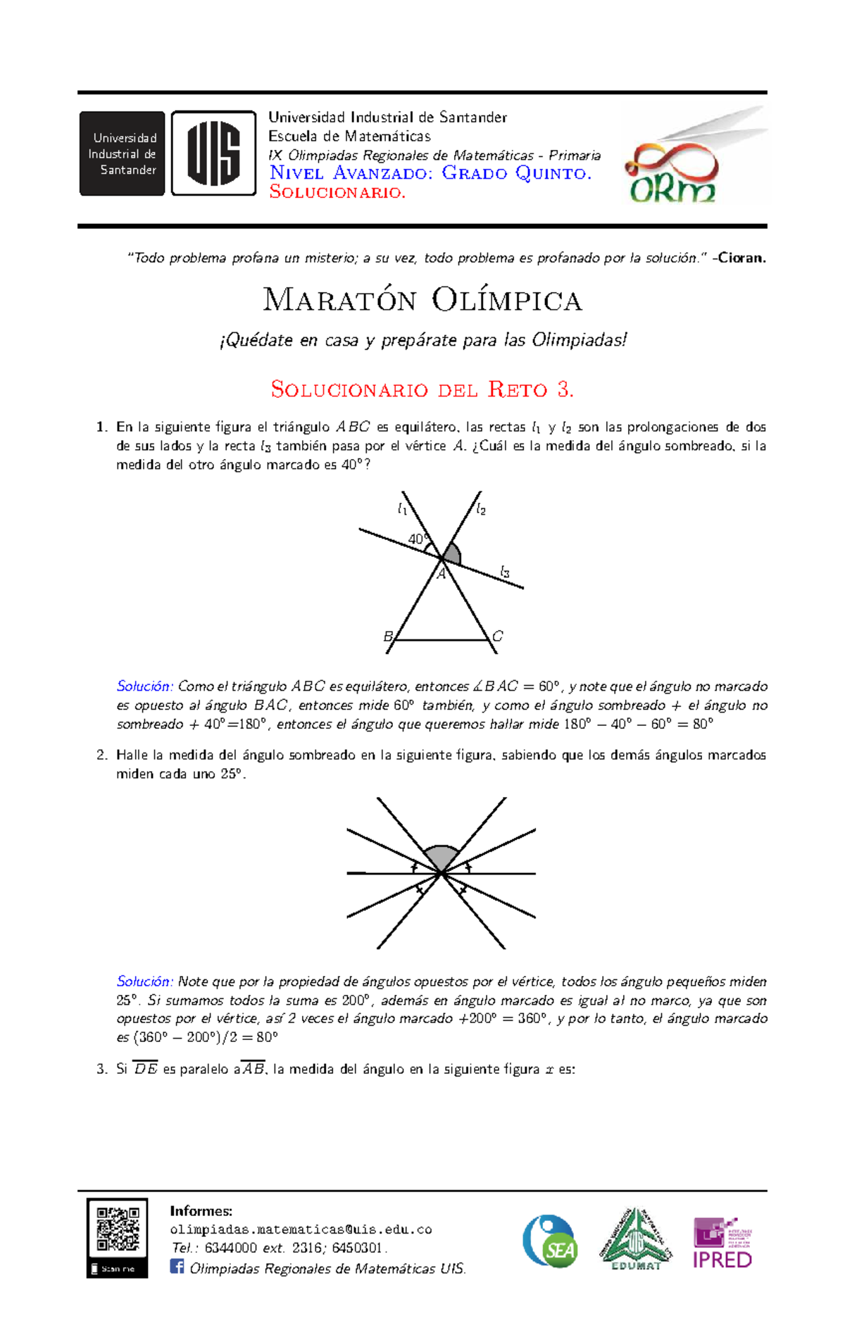 Solucionario Maratón IX Olimpiadas Matemáticas Primaria Avanzado - Studocu