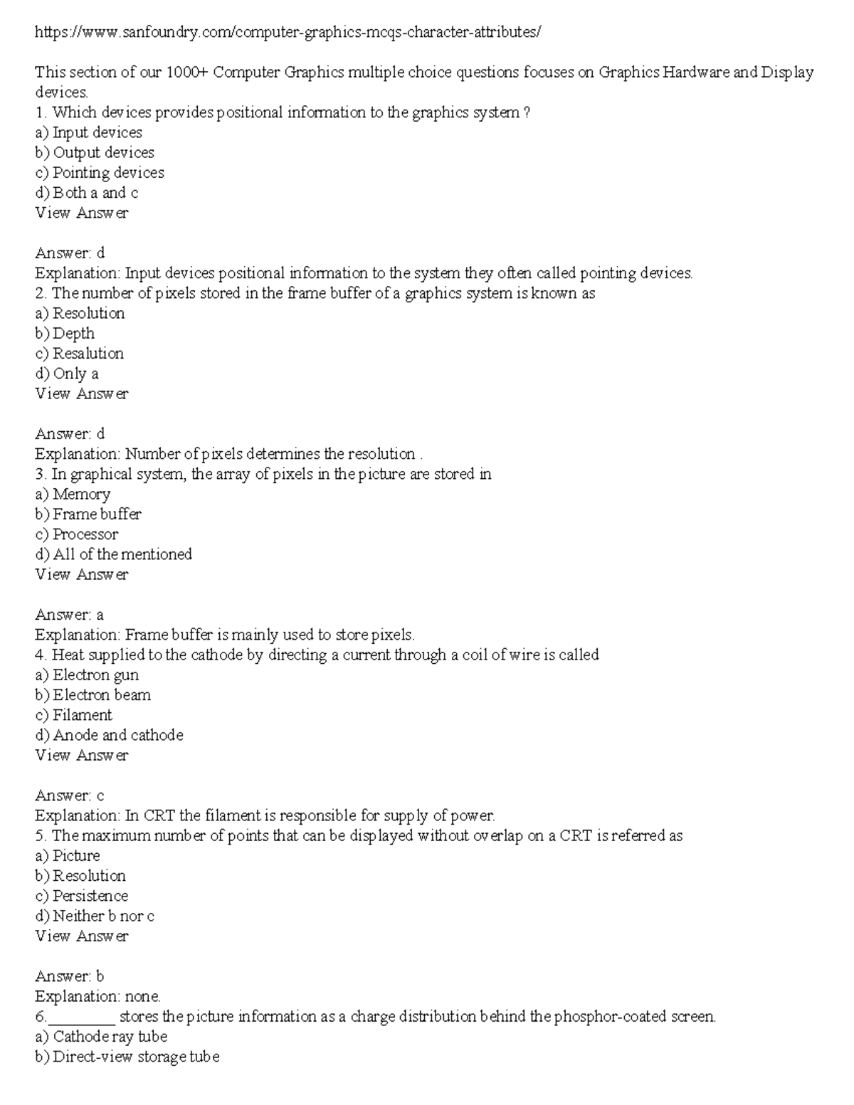 Sanfoundry MCQ QUZI - sanfoundry/computer-graphics-mcqs-character ...