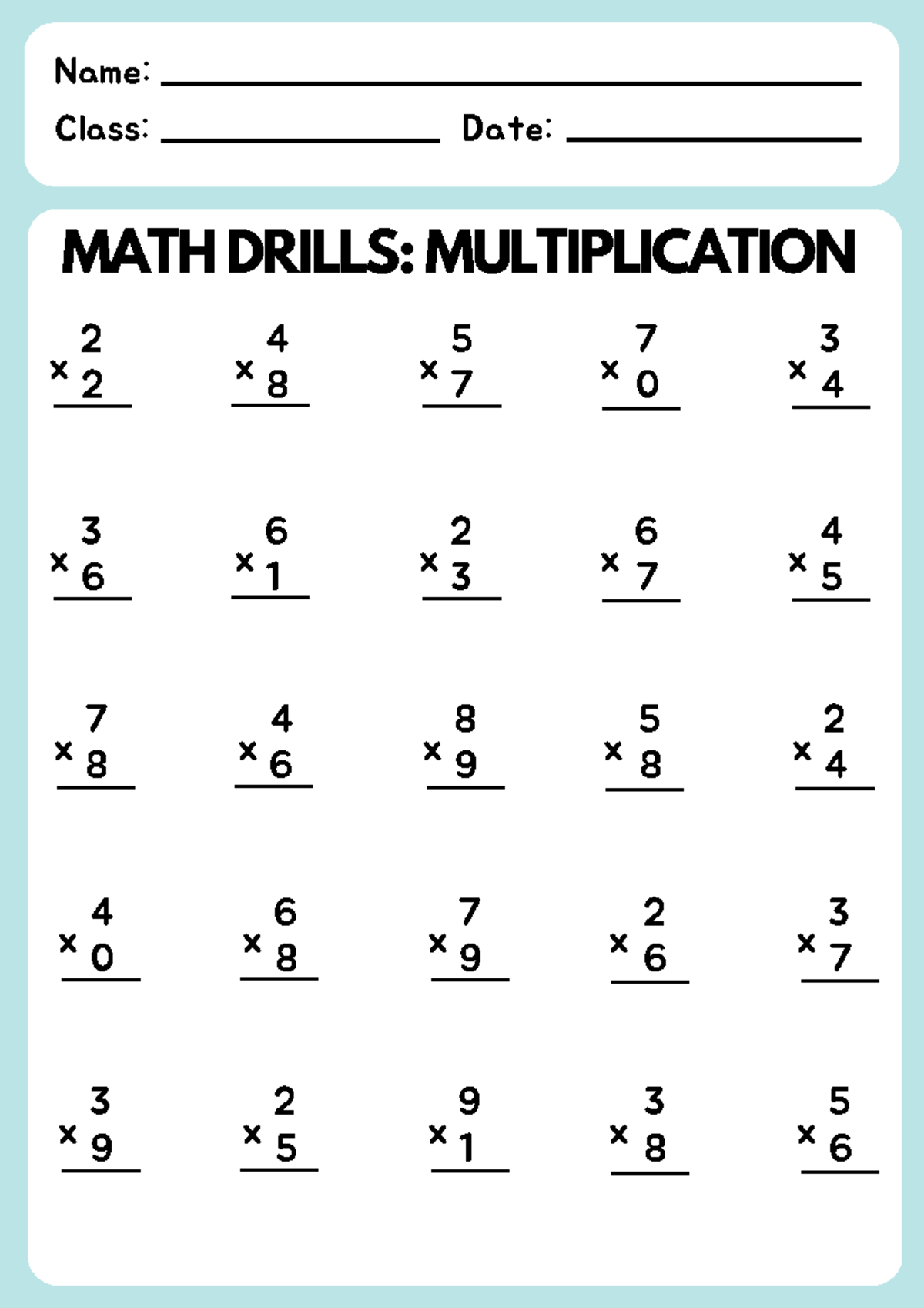 MATH 101: Multiplication & Mental Math Drills Worksheet - Studocu