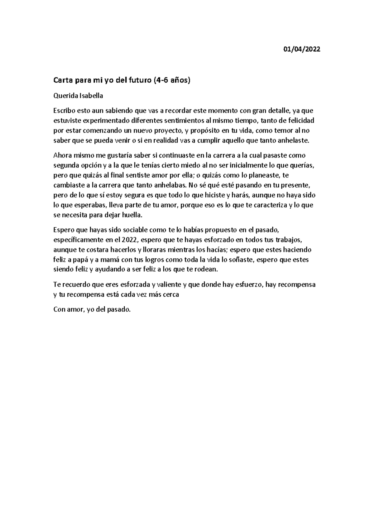 Carta a mi yo del futuro - 01/04/ Carta para mi yo del futuro (4-6 años ...