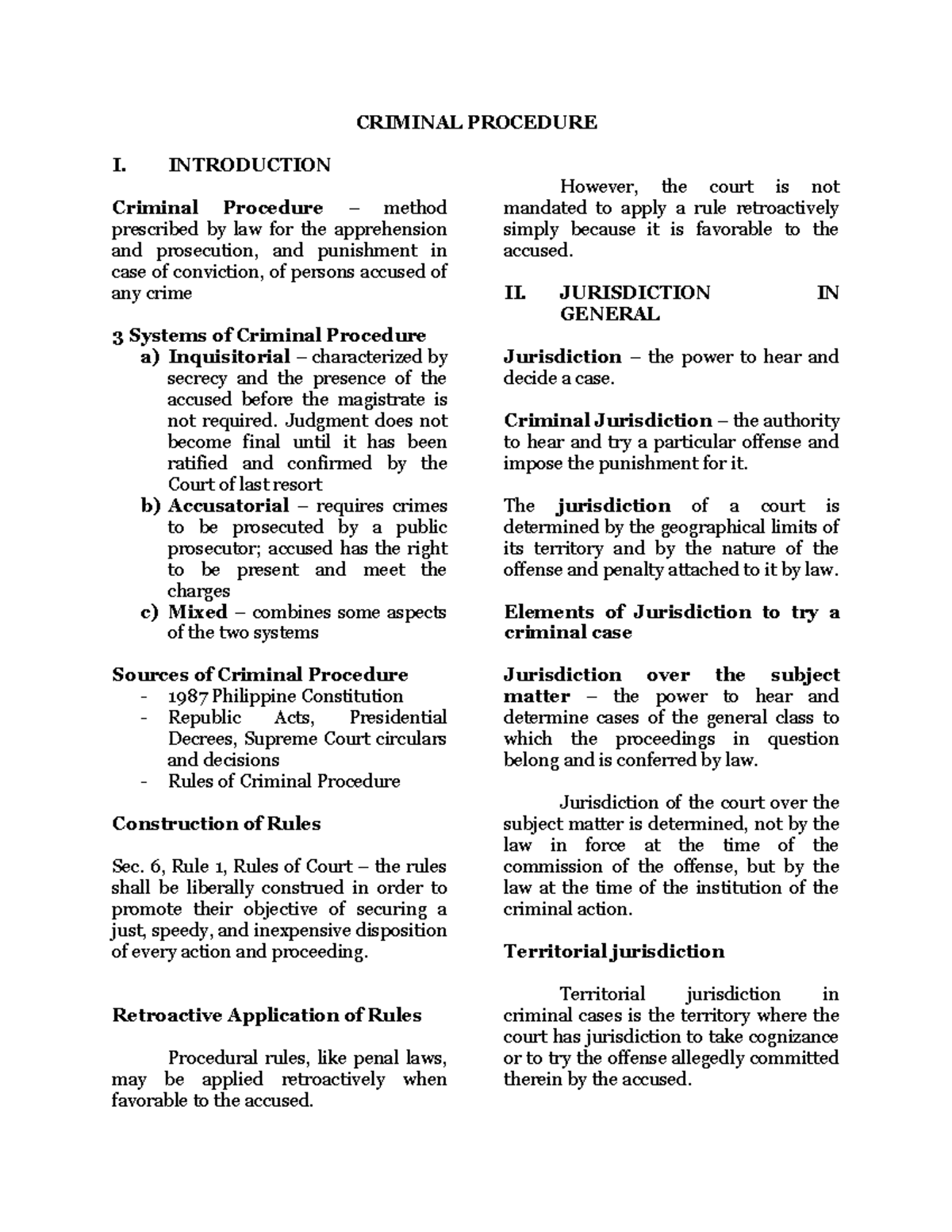 Criminal Procedure Overview: Jurisdiction & Prosecution Rules - Studocu