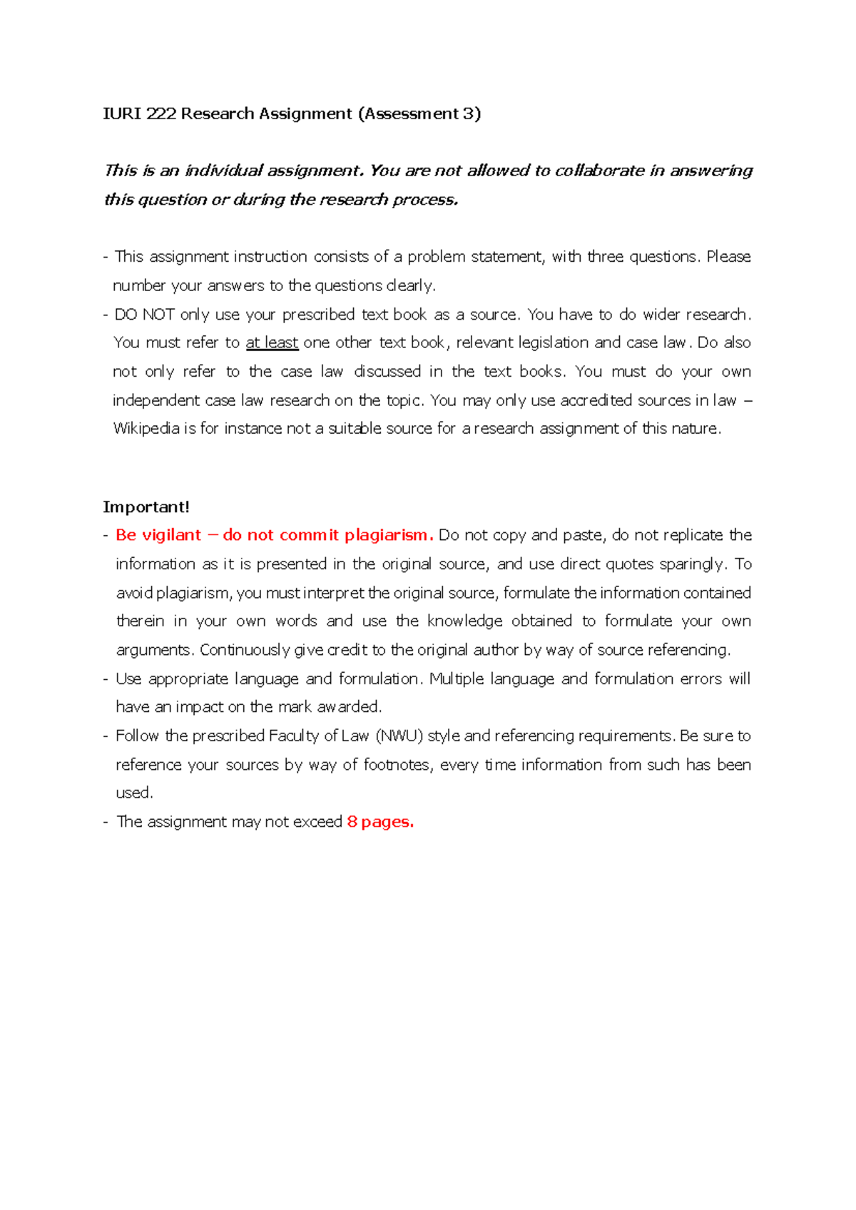 IURI 222 Research Assignment Guidelines (Assessment 3) - Studocu