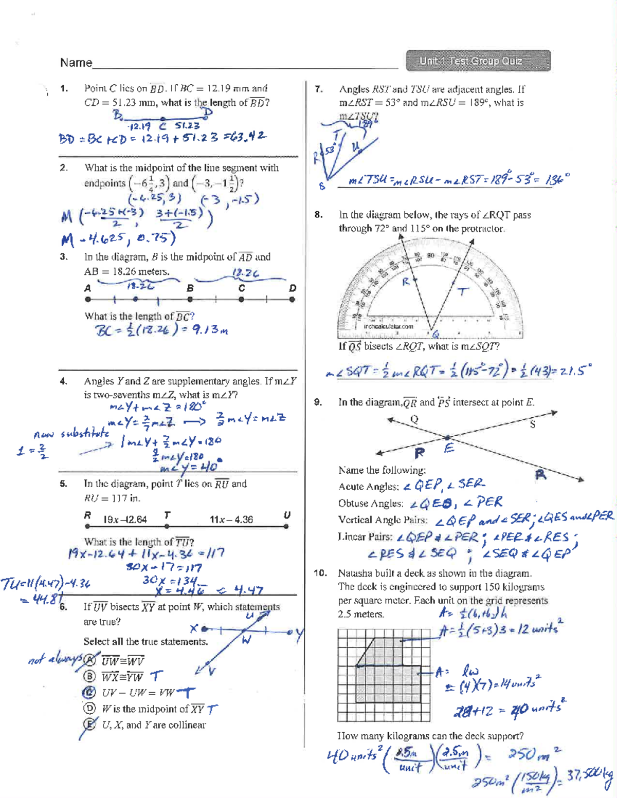 Final Exam Study Guide for Course Code XYZ123 - Name Unit 1 Test Group ...