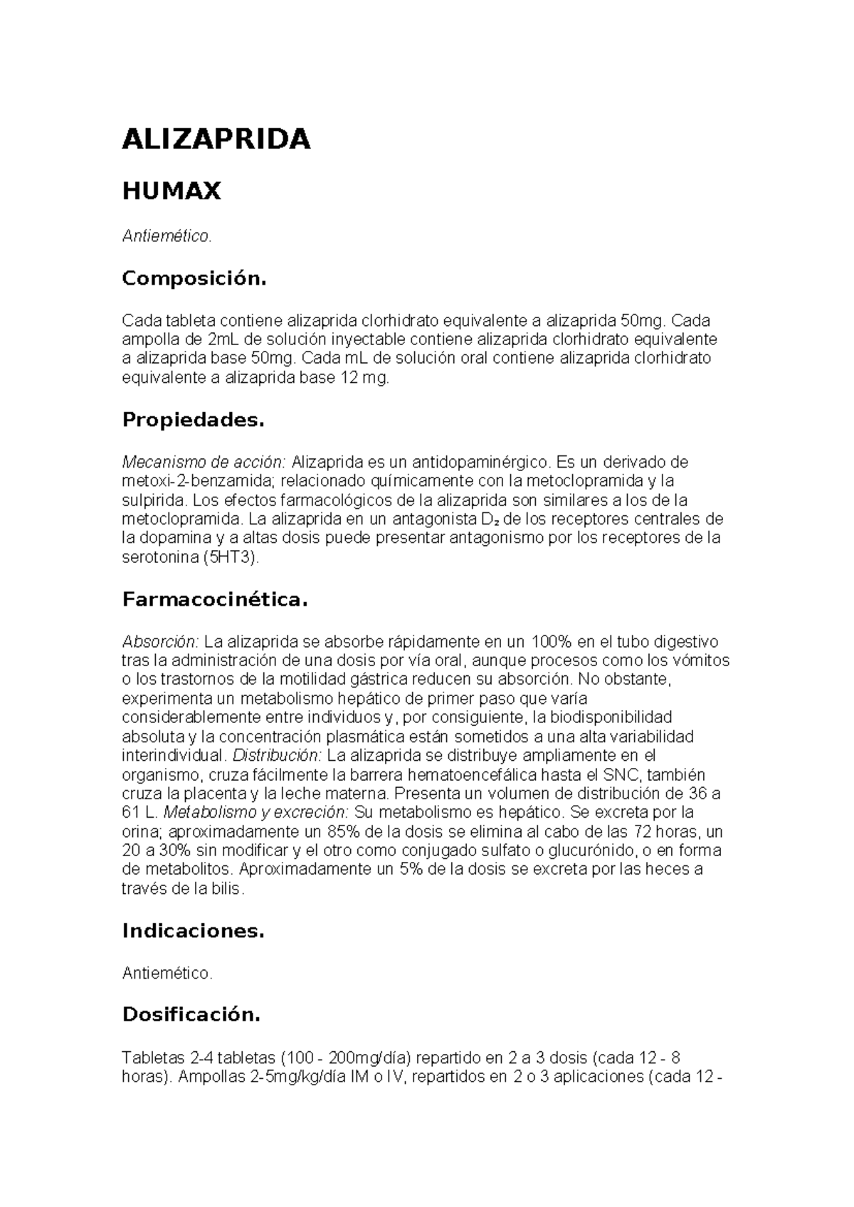 Alizaprida-FT-Humax 2008 - ALIZAPRIDA HUMAX Antiemético. Composición ...