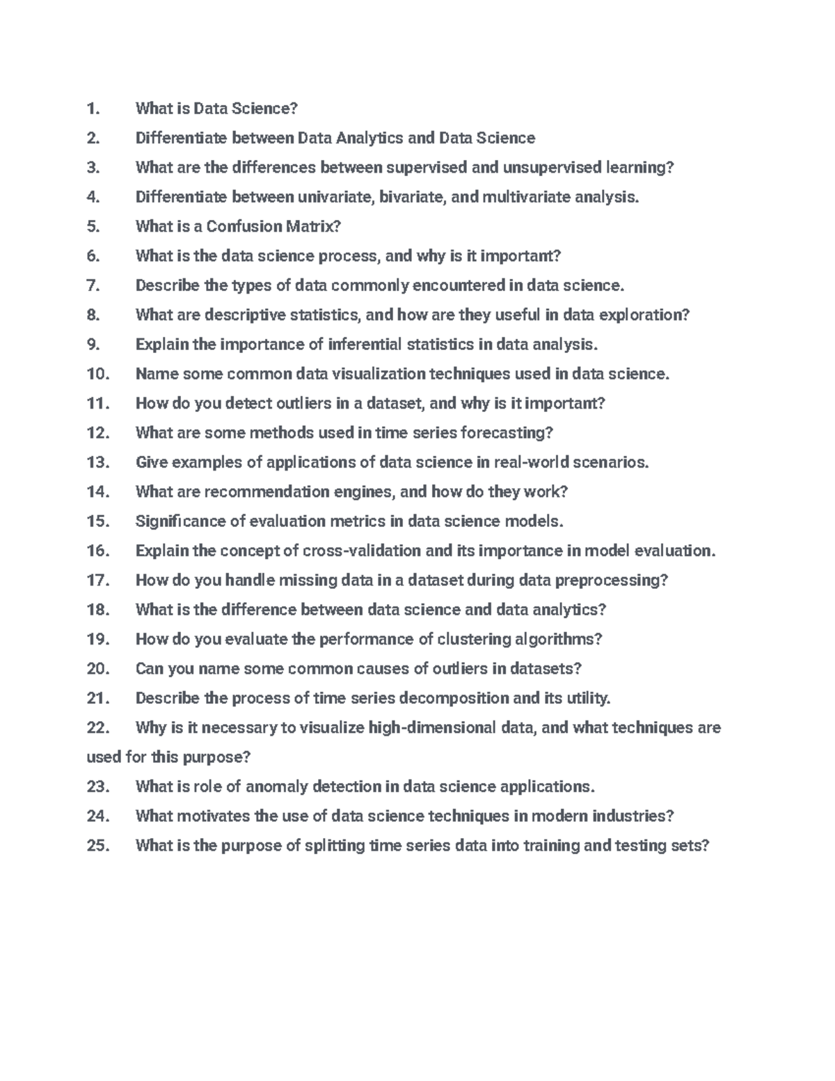 Data Science VIVA Sample Questions and Important Concepts - Studocu