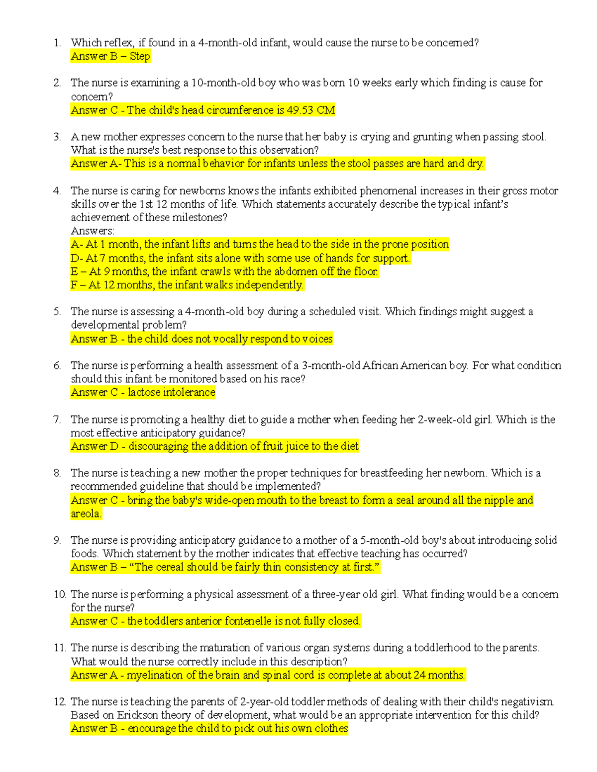 Study Guide for PEDS 1 Exam: Key Concepts and Concerns - Studocu