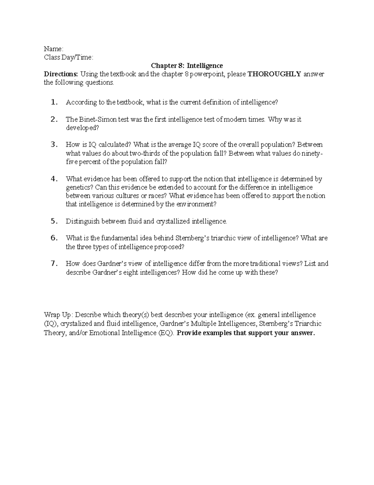 INT 301: Chapter 8 - Intelligence Worksheet and Review Questions - Studocu