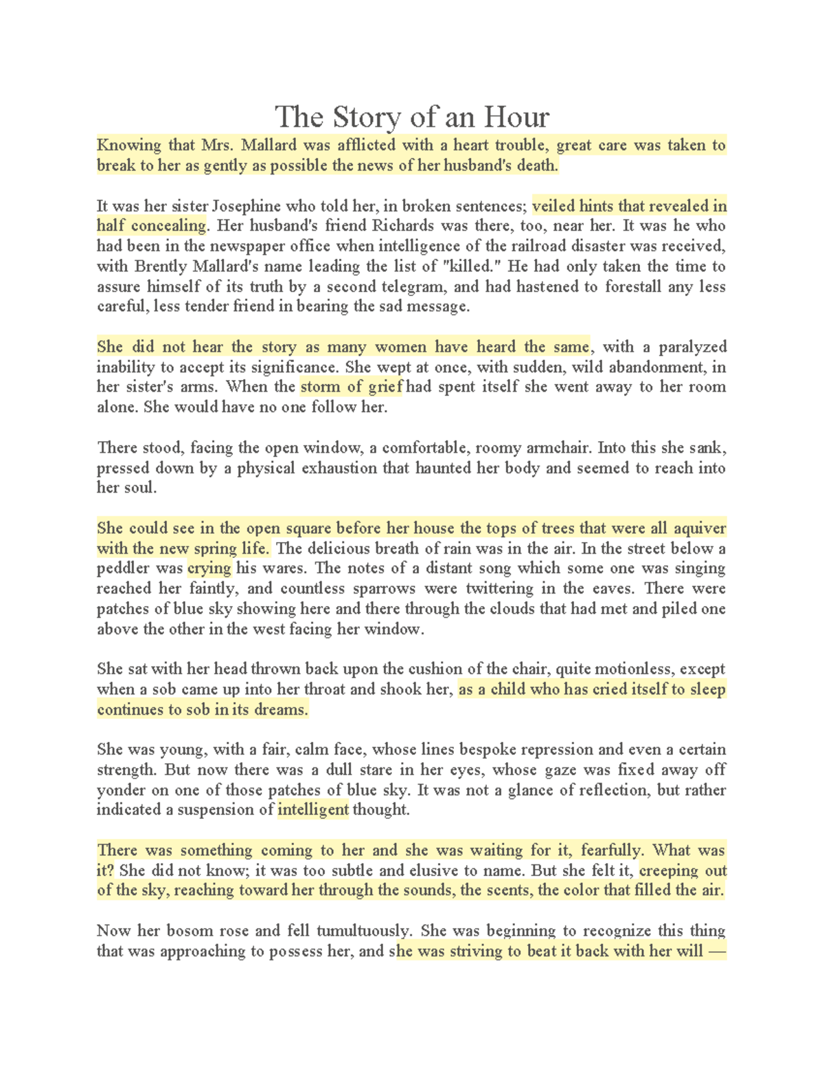 The Story of an Hour: An Analysis of Freedom and Identity - Studocu