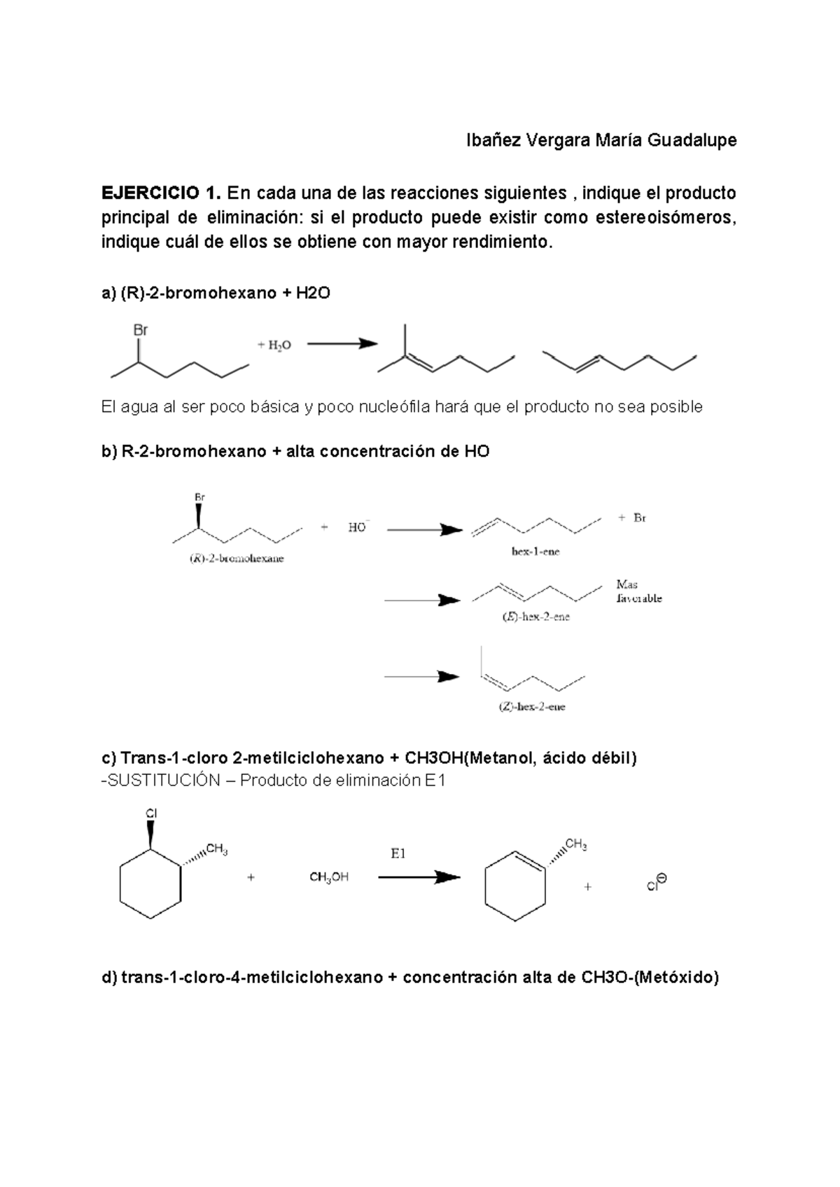 Ejercicios de Eliminación: E1 y E2 en Reacciones Orgánicas - Studocu