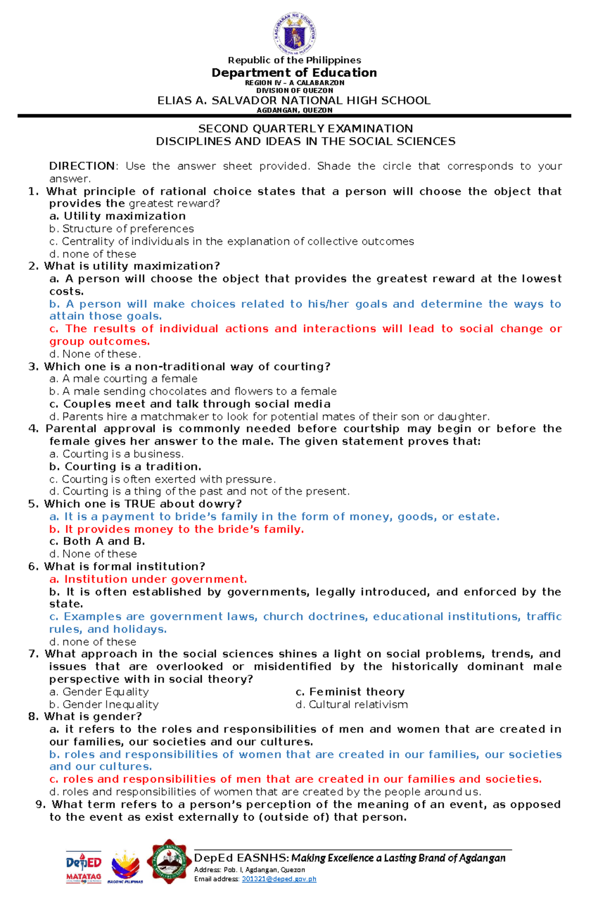 DISS 2nd Quarter Exam: Disciplines & Ideas in Social Sciences - Studocu