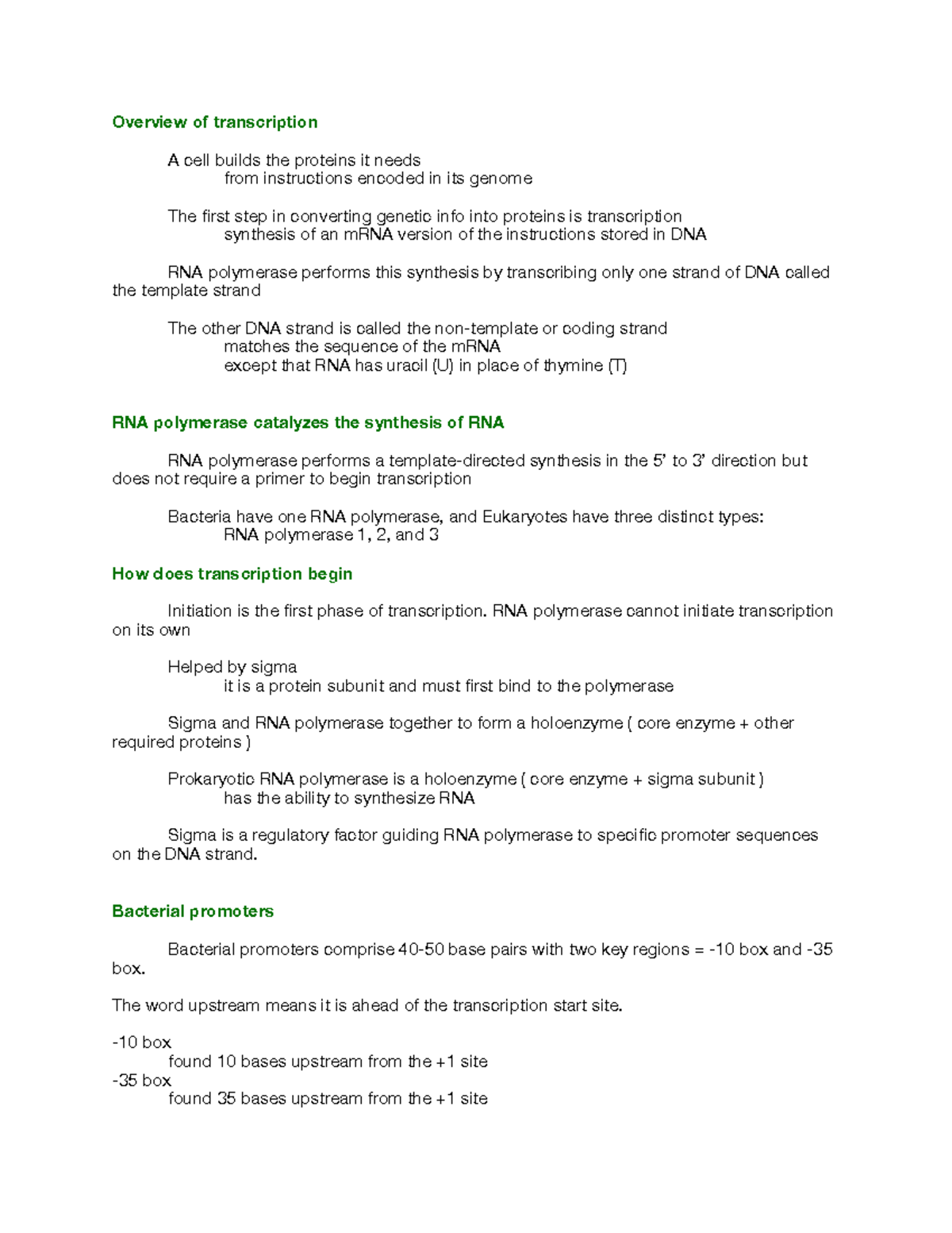 BIOL 212 Final Exam: Overview of Gene Expression - Transcription ...