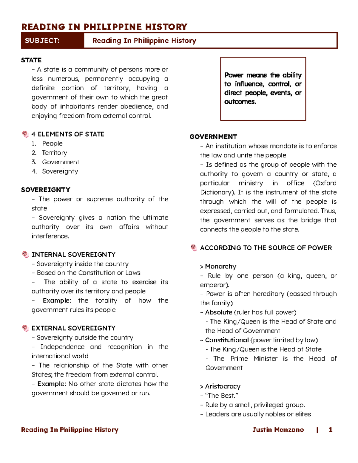 RPH - Finals: Understanding Philippine Sovereignty and Governance - Studocu