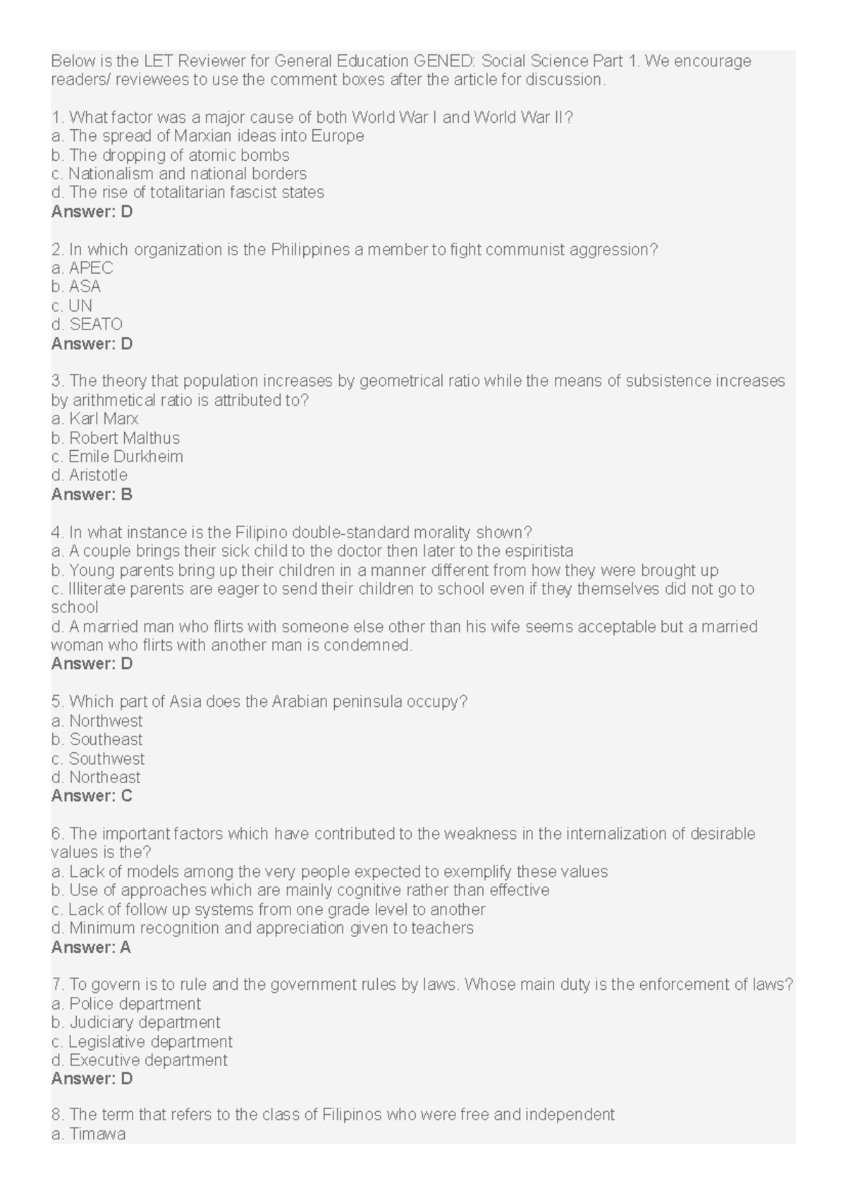 LET SOC SCI GENED: Reviewer's Guide to Social Science Part 1 - Studocu