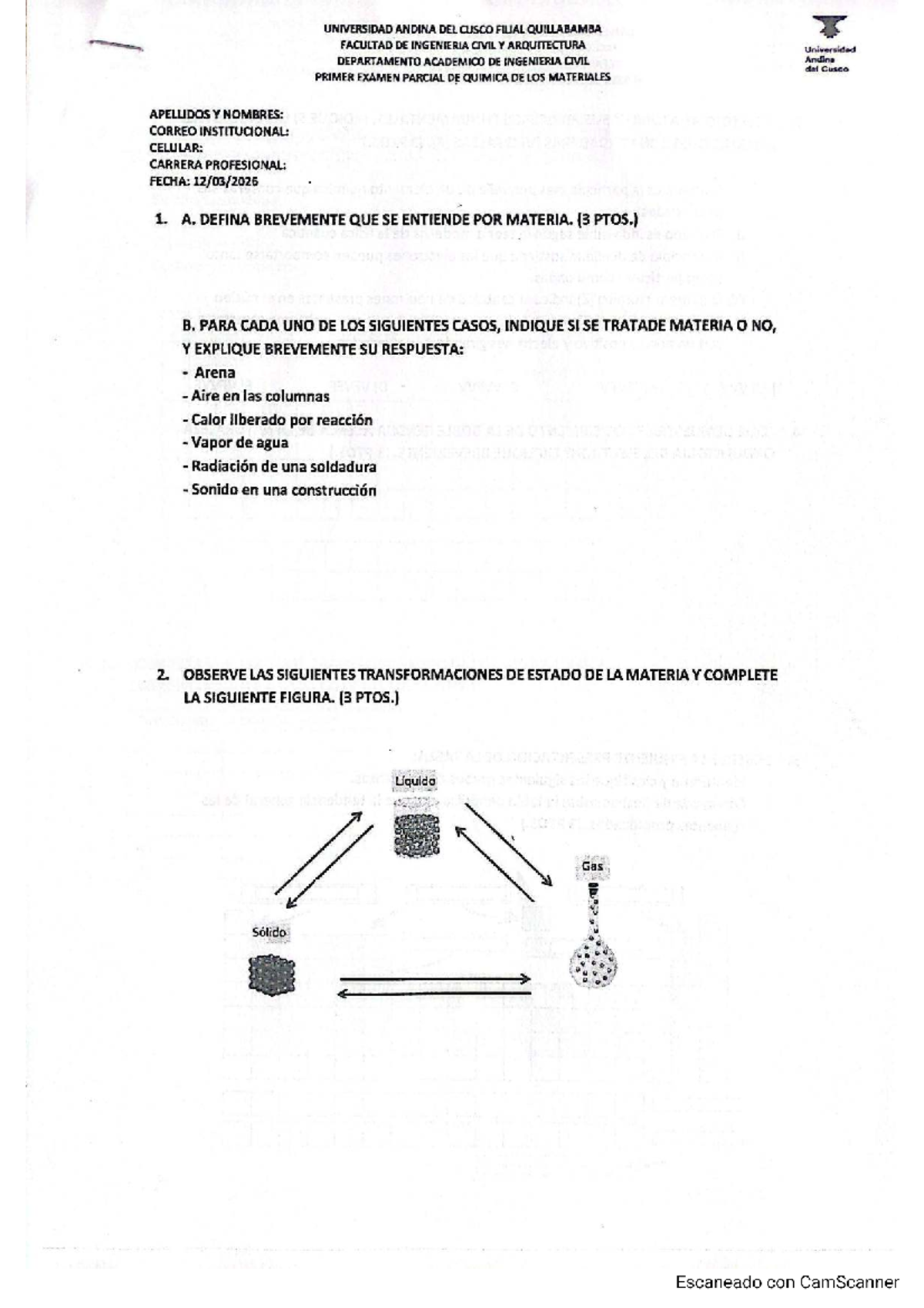 PRIMER EXAMEN PARCIAL DE QUIMICA DE LOS MATERIALES - UNIANDES - Studocu