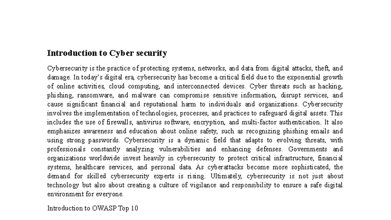 SCT Unit 2: Introduction to Cybersecurity and OWASP Top 10 - Studocu