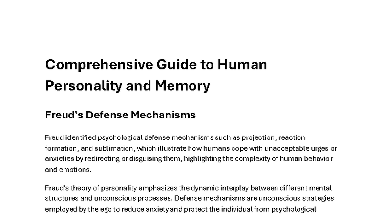 Comprehensive Guide to Human Personality & Memory: Freud's Mechanisms ...
