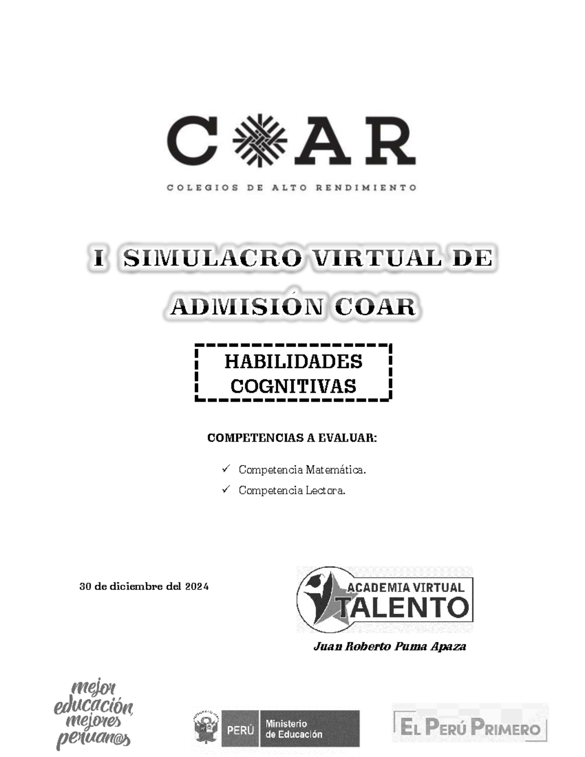 I Simulacro Virtual COAR-2025: Competencias Lectora y Matemática - Studocu