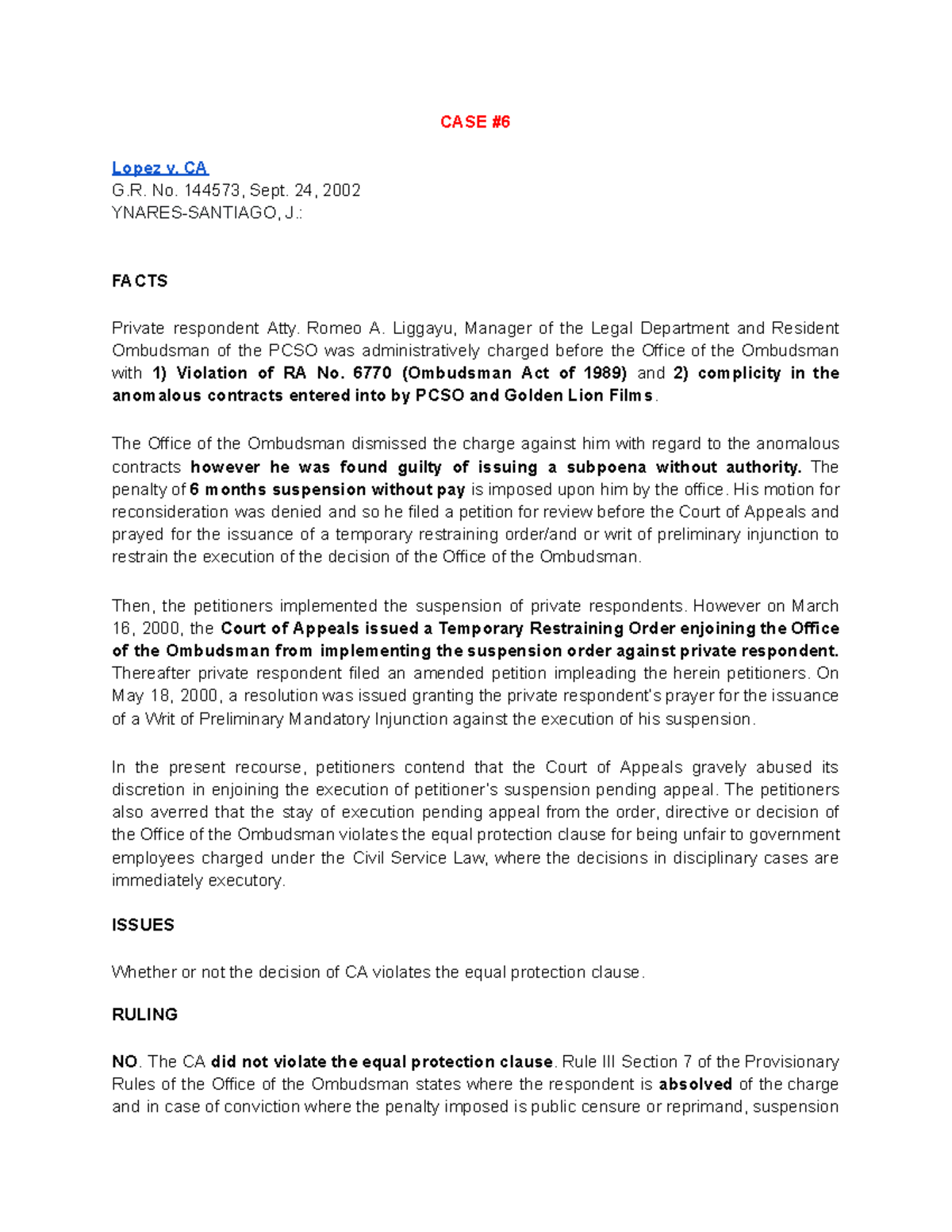 Stat Con Case 6-15 - Comprehensive Case Digests and Rulings - Studocu