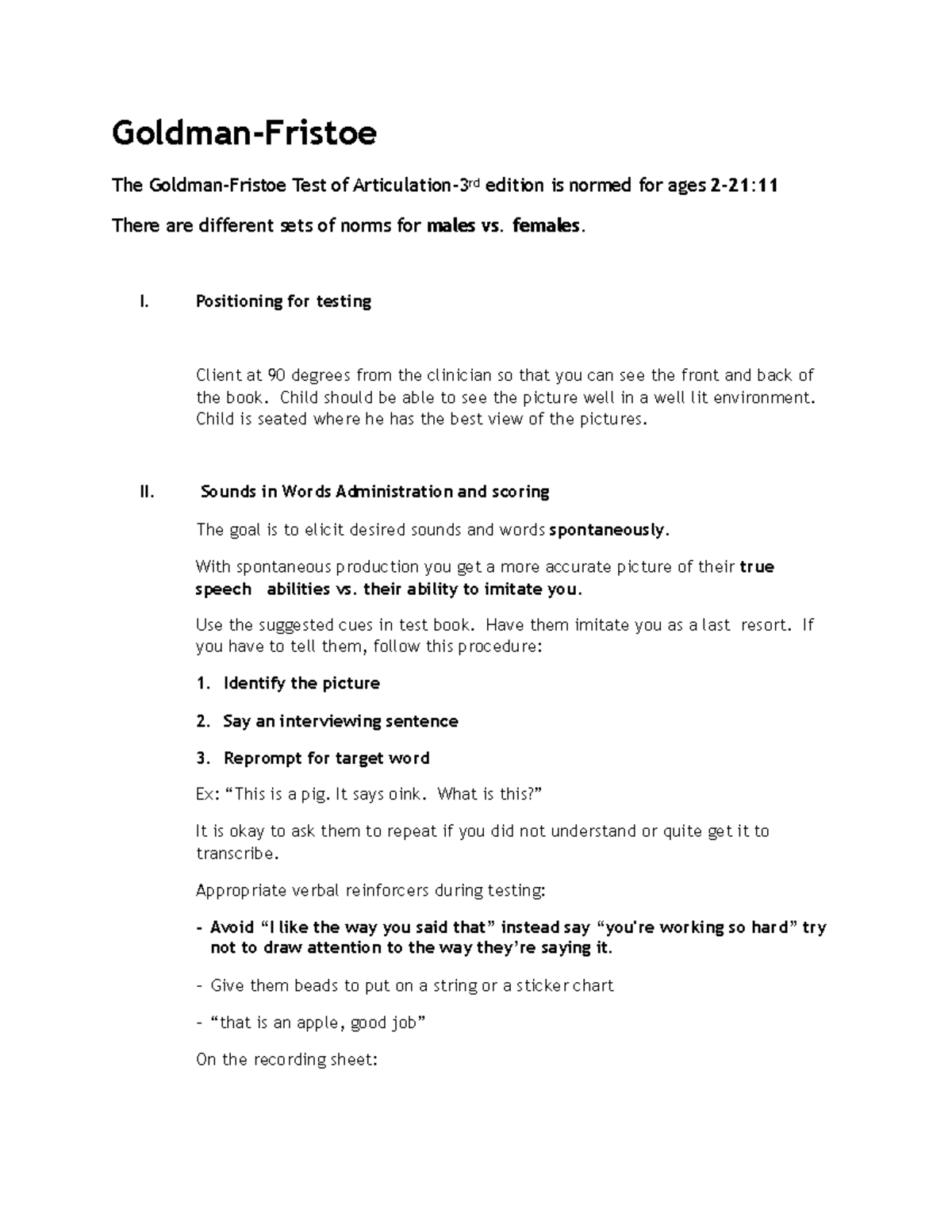 Goldman-Fristoe-3 Test Lecture Notes for Speech Assessment - Studocu
