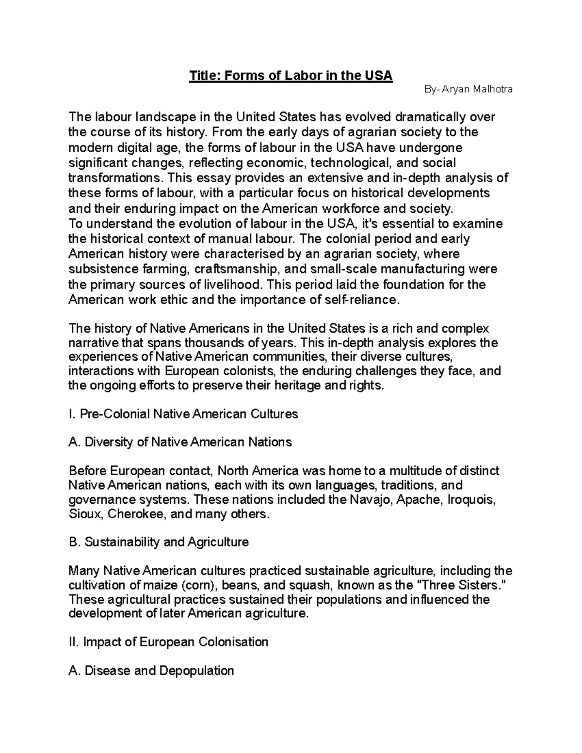 Forms of Labour paper 2 PDF - Title: Forms of Labor in the USA By ...