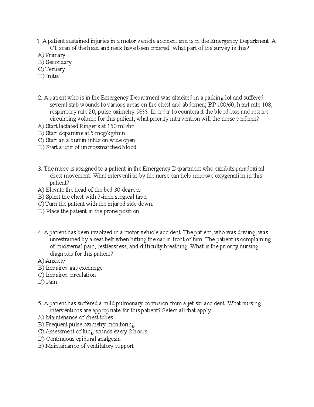 Chapter 55 - A patient sustained injuries in a motor vehicle accident ...