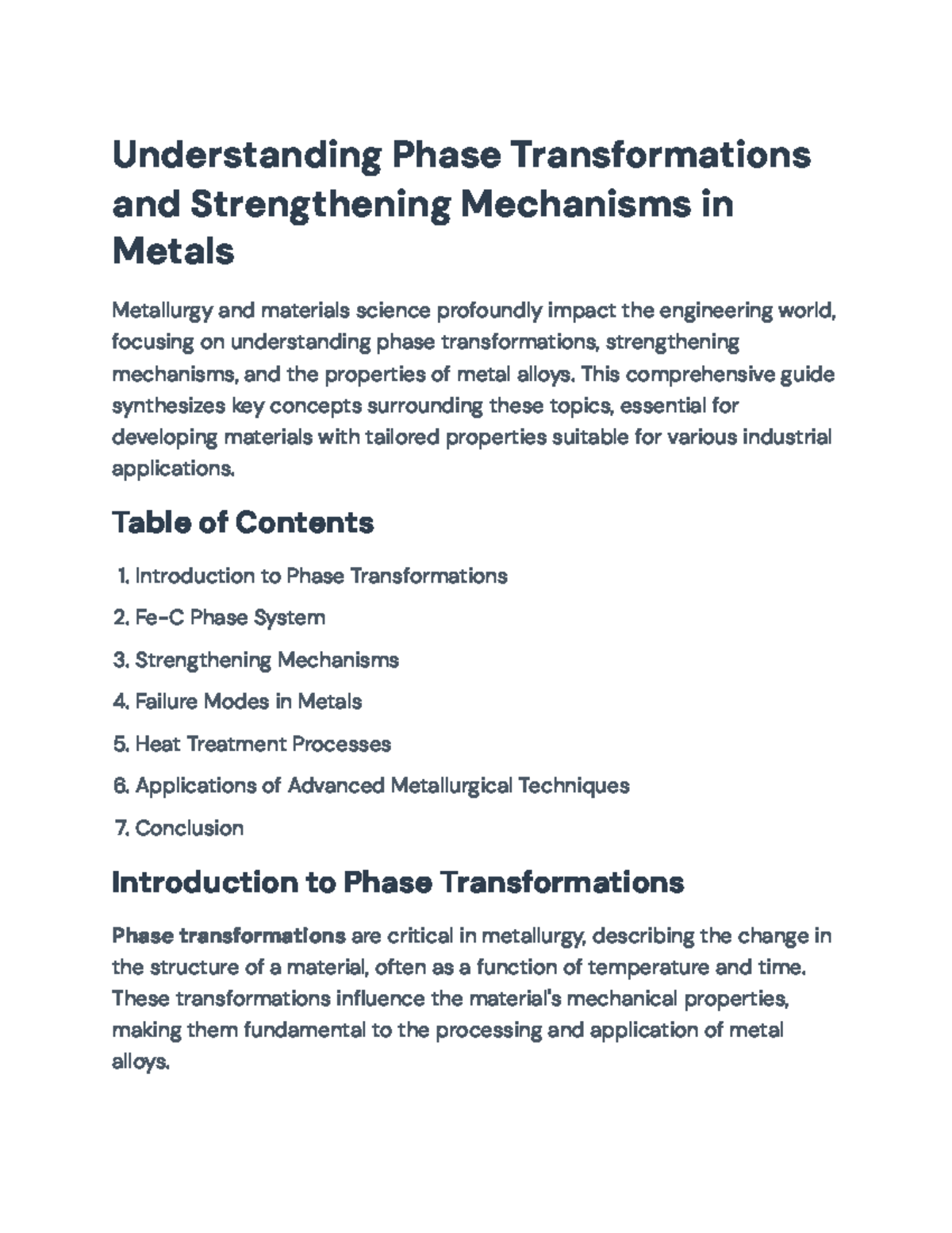 Understanding Phase Transformations & Strengthening in Metals - MET 101 ...